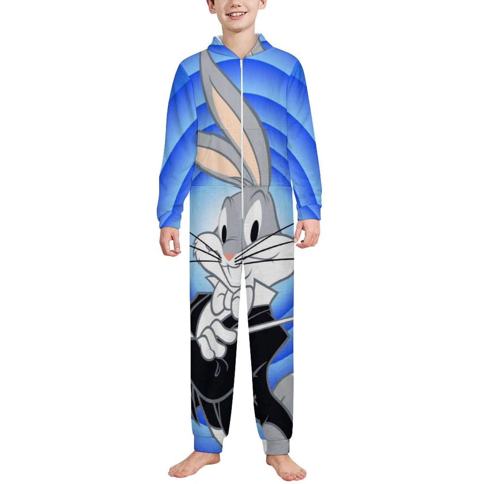 Looney Tunes Bugs Bunny One Piece Pajama Hooded Union Suit PJs ...