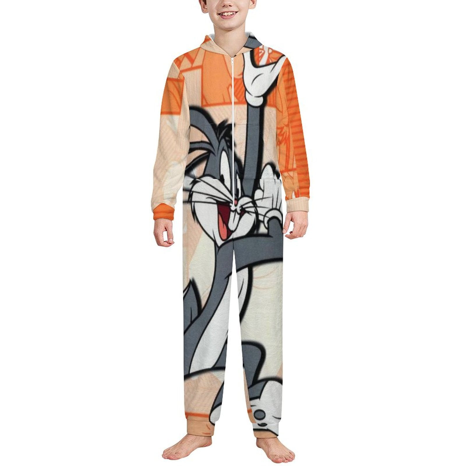 Looney Tunes Bugs Bunny One Piece Pajama Hooded Union Suit PJs ...