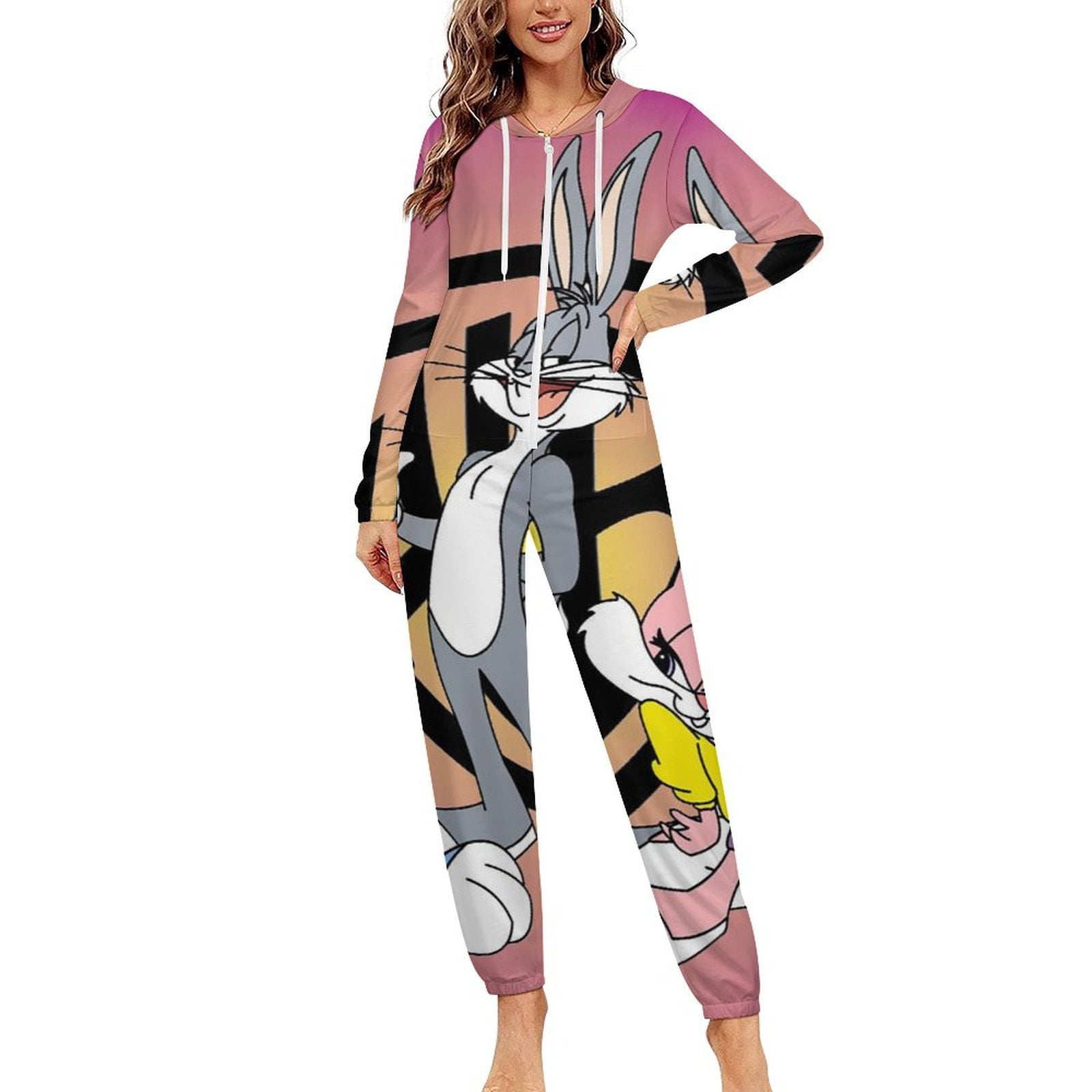 Looney Tunes Bugs Bunny Unisex Onesie Pajamas Zipper Jumpsuit Hooded ...