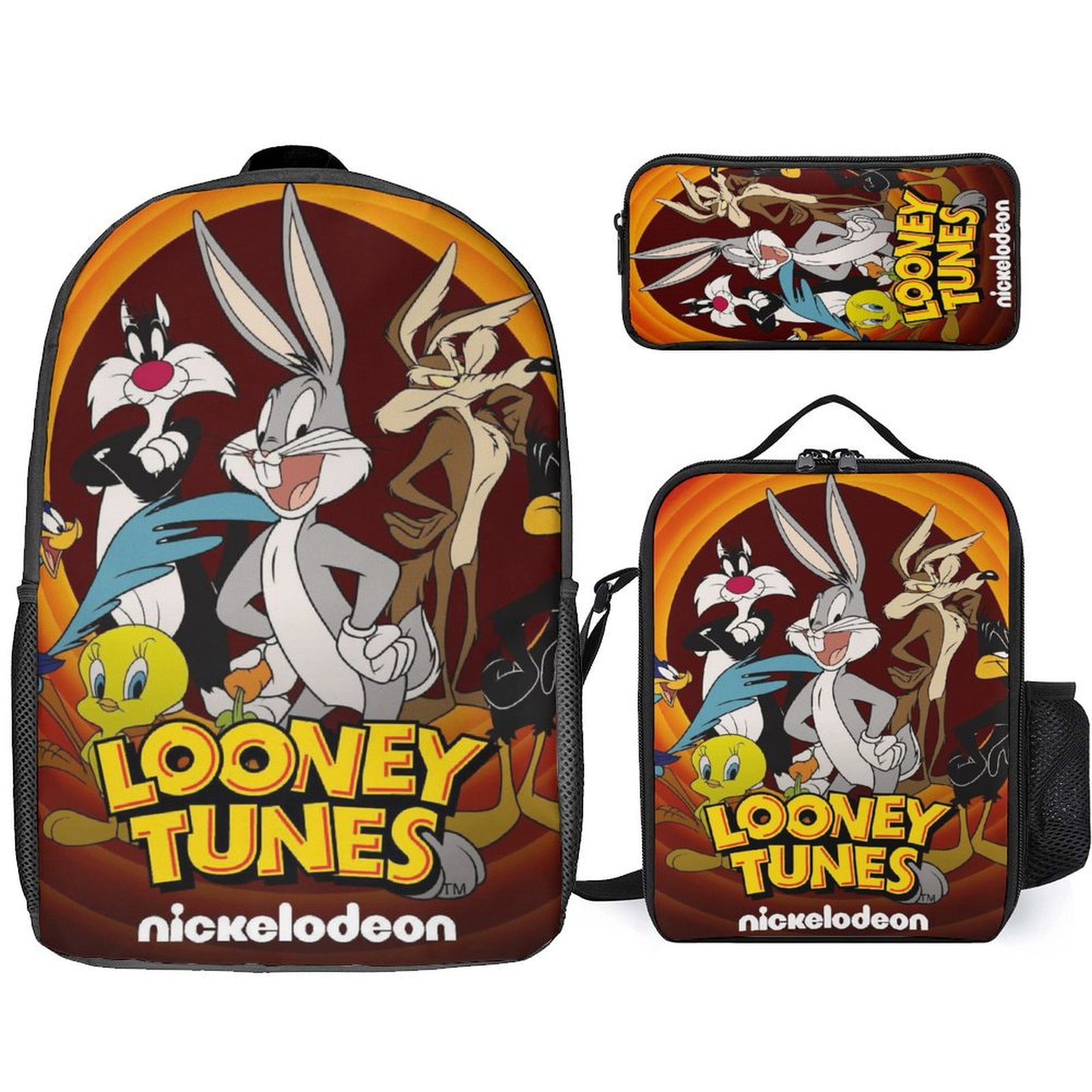 Looney Tunes Cartoons Backpacks 3 Piece Set Bookbag with Lunch Bag And ...