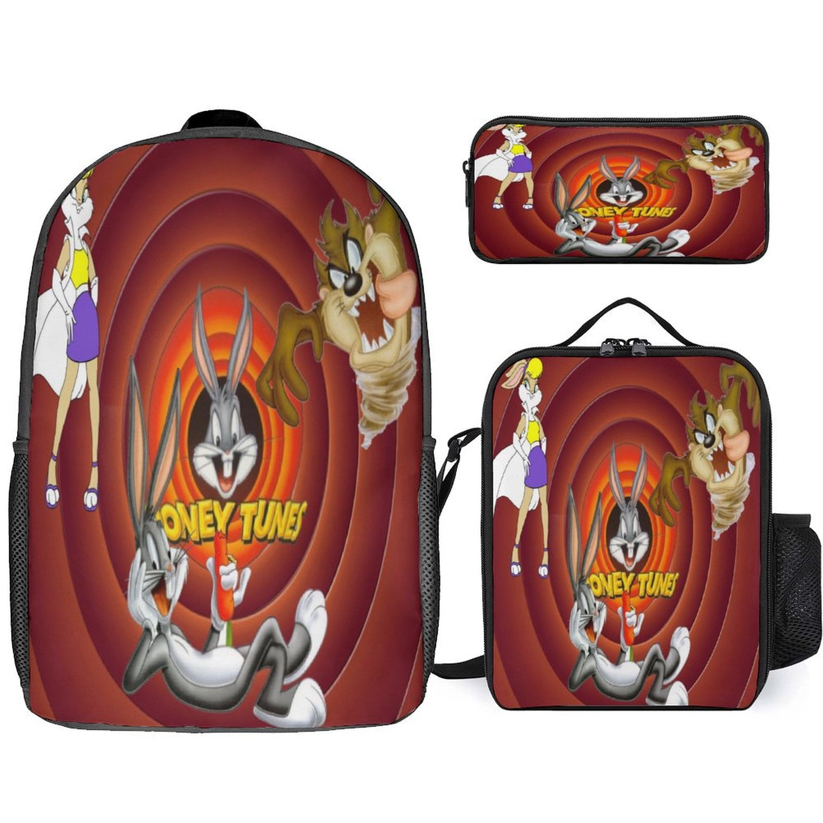 Looney Tunes Cartoons Backpacks 3 Piece Set Bookbag with Lunch Bag And ...