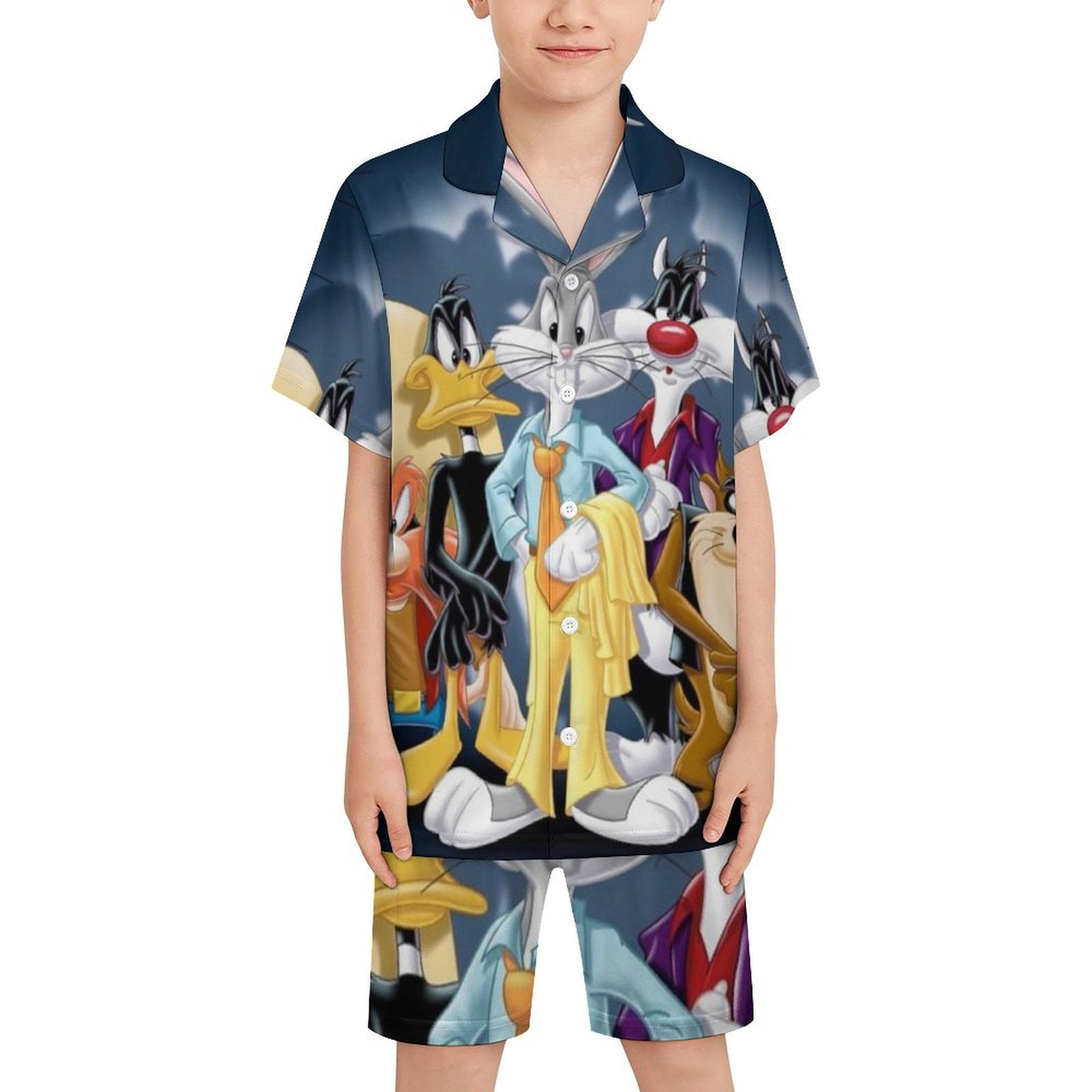 Looney Tunes Cartoons Boys 2-Piece Satin Pajama Set Short Sleeve Top ...