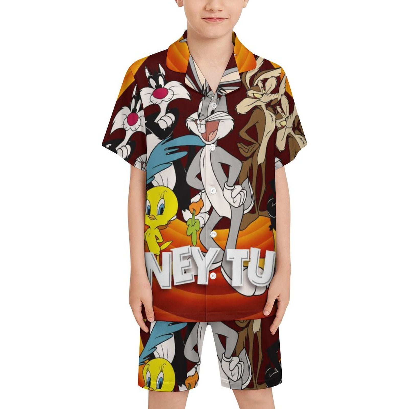 Looney Tunes Cartoons Boys 2-Piece Satin Pajama Set Short Sleeve Top ...