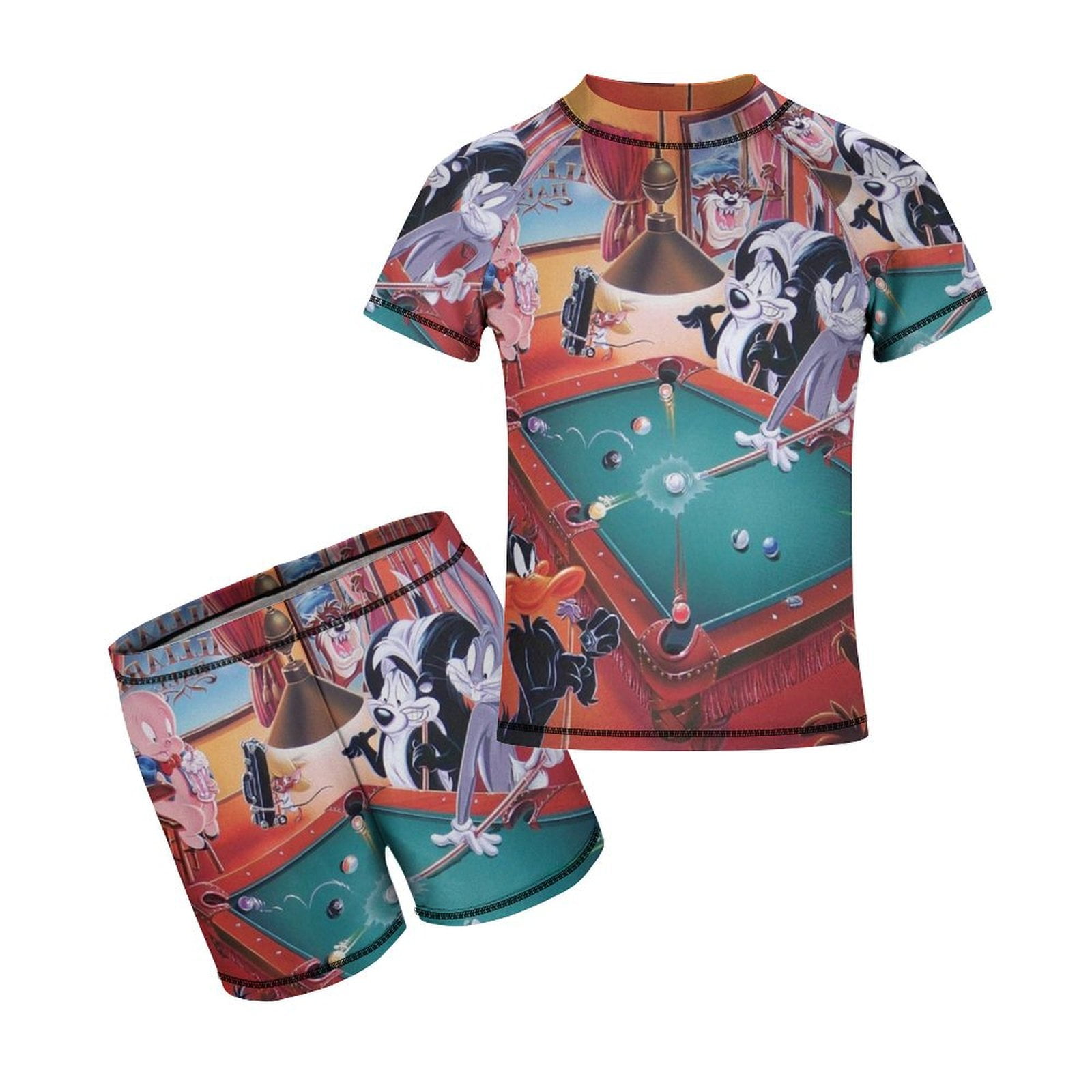Looney Tunes Cartoons Boys 2-Piece Swimsuit Set, Short Sleeve Rash ...