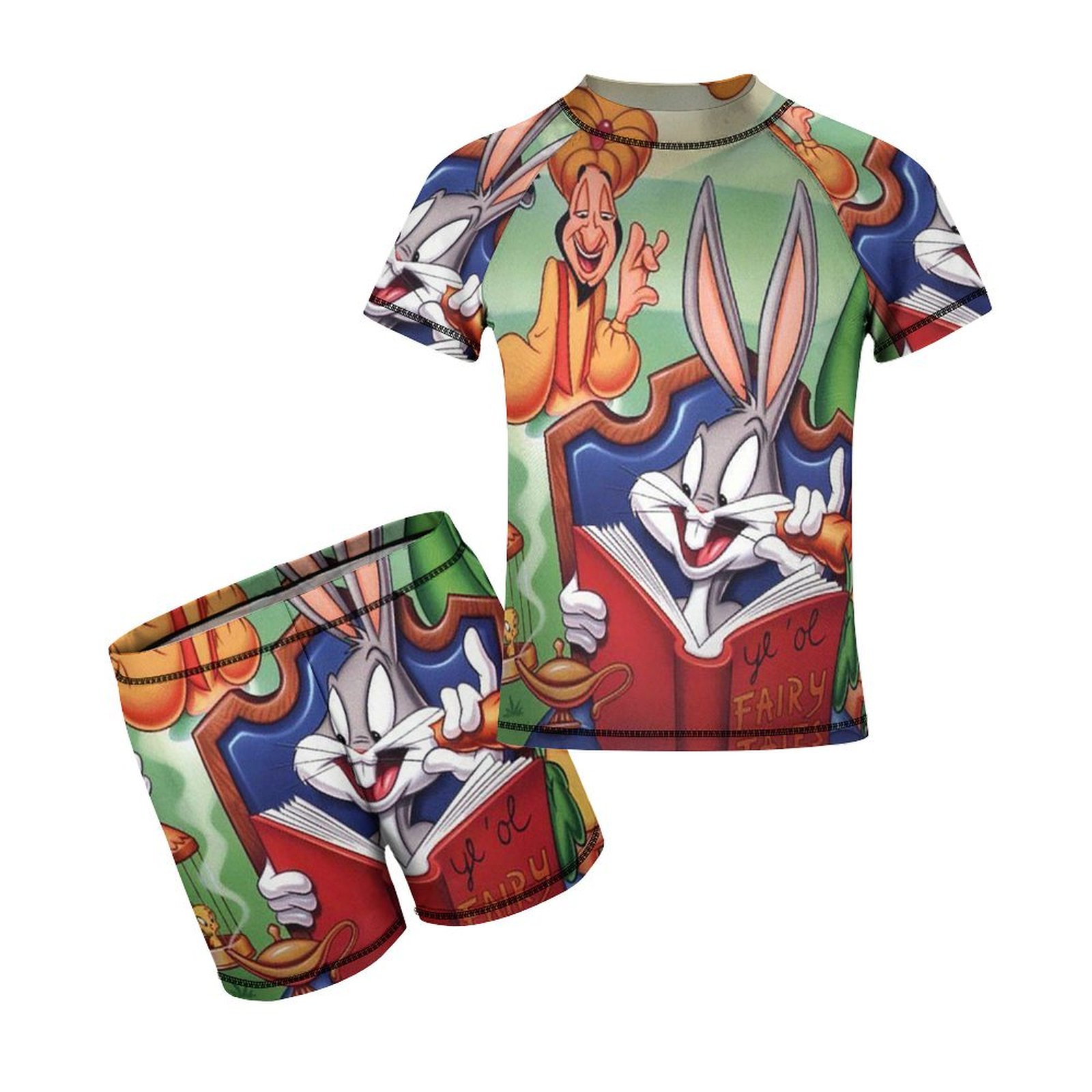 Looney Tunes Cartoons Boys 2-Piece Swimsuit Set, Short Sleeve Rash ...