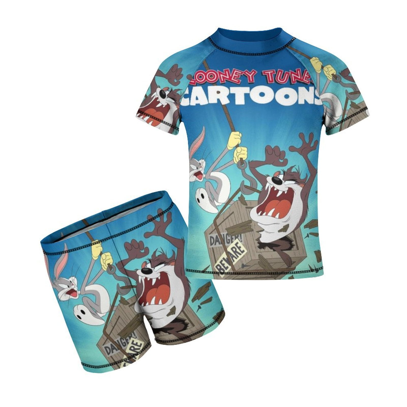 Looney Tunes Cartoons Boys 2-Piece Swimsuit Set, Short Sleeve Rash ...