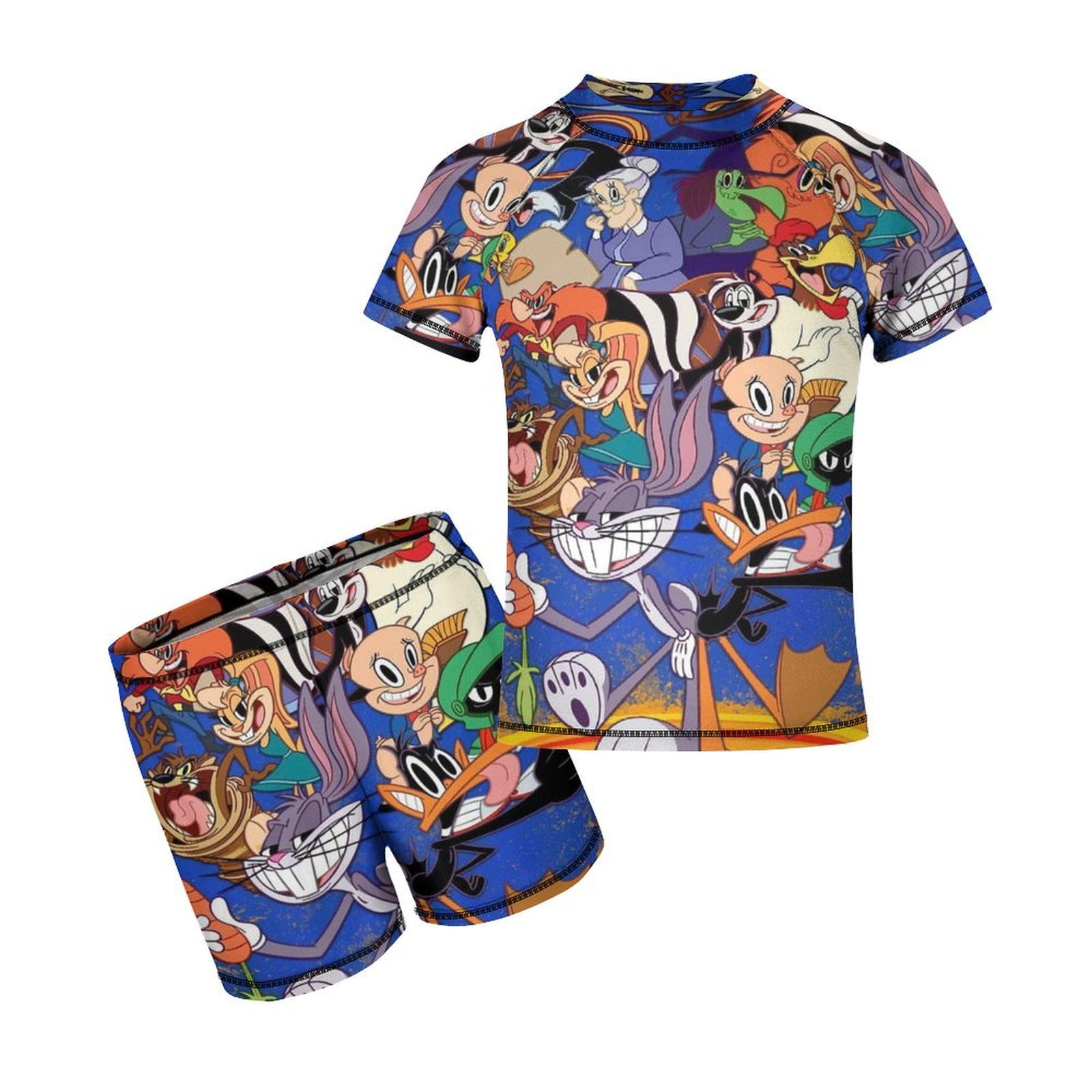 Looney Tunes Cartoons Boys 2-Piece Swimsuit Set, Short Sleeve Rash ...