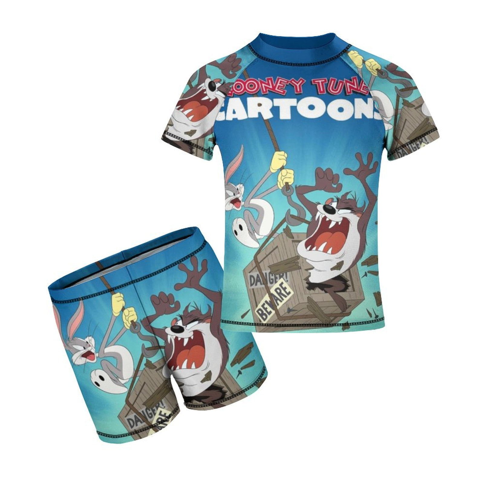 Looney Tunes Cartoons Boys 2-Piece Swimsuit Set, Short Sleeve Rash ...