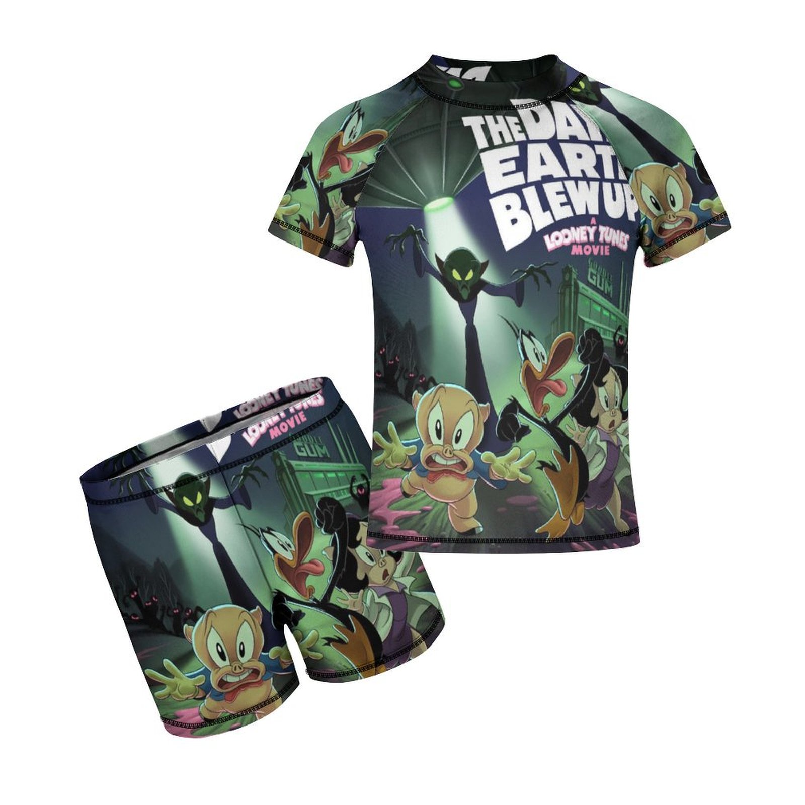 Looney Tunes Cartoons Boys 2-Piece Swimsuit Set, Short Sleeve Rash ...
