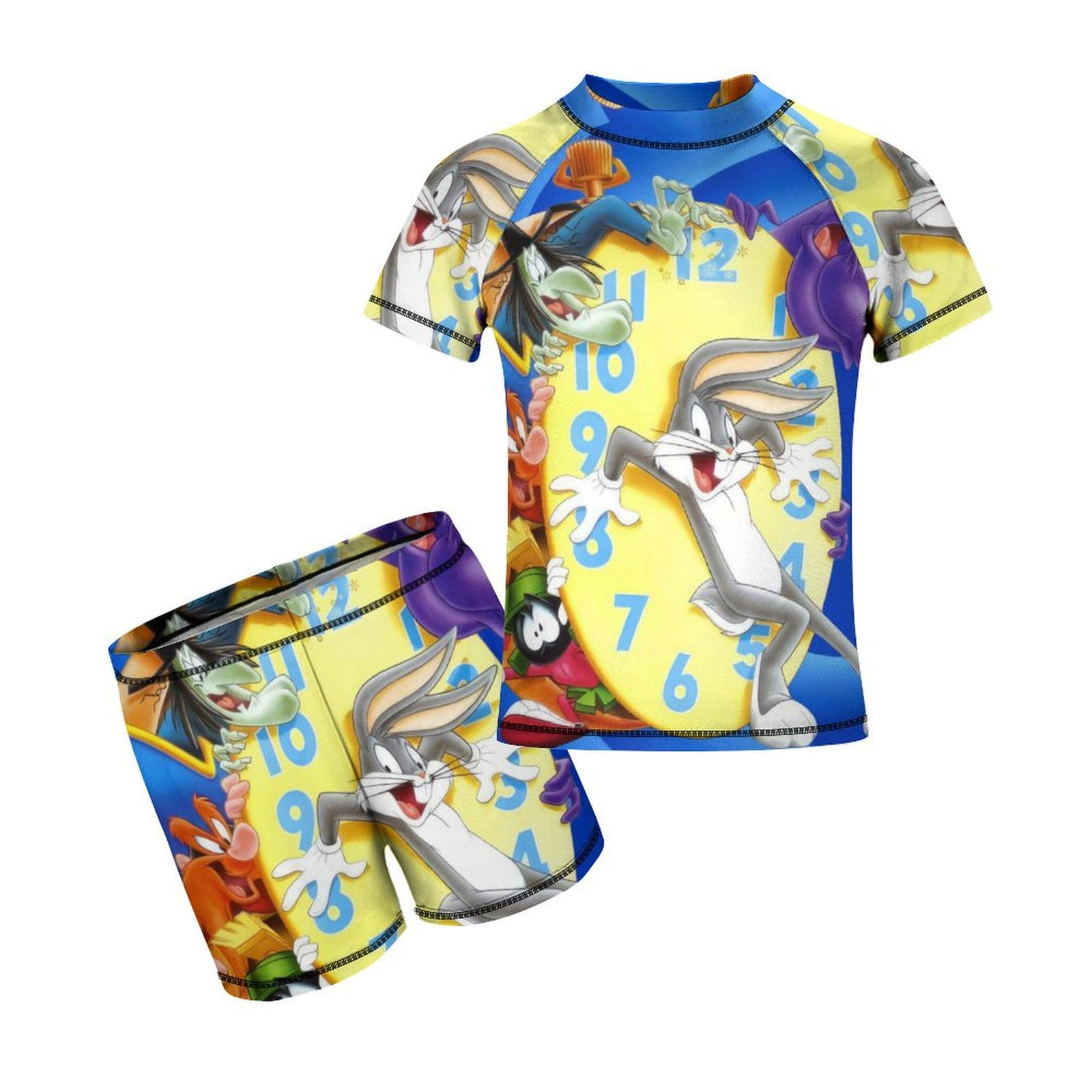 Looney Tunes Cartoons Boys 2-Piece Swimsuit Set, Short Sleeve Rash ...