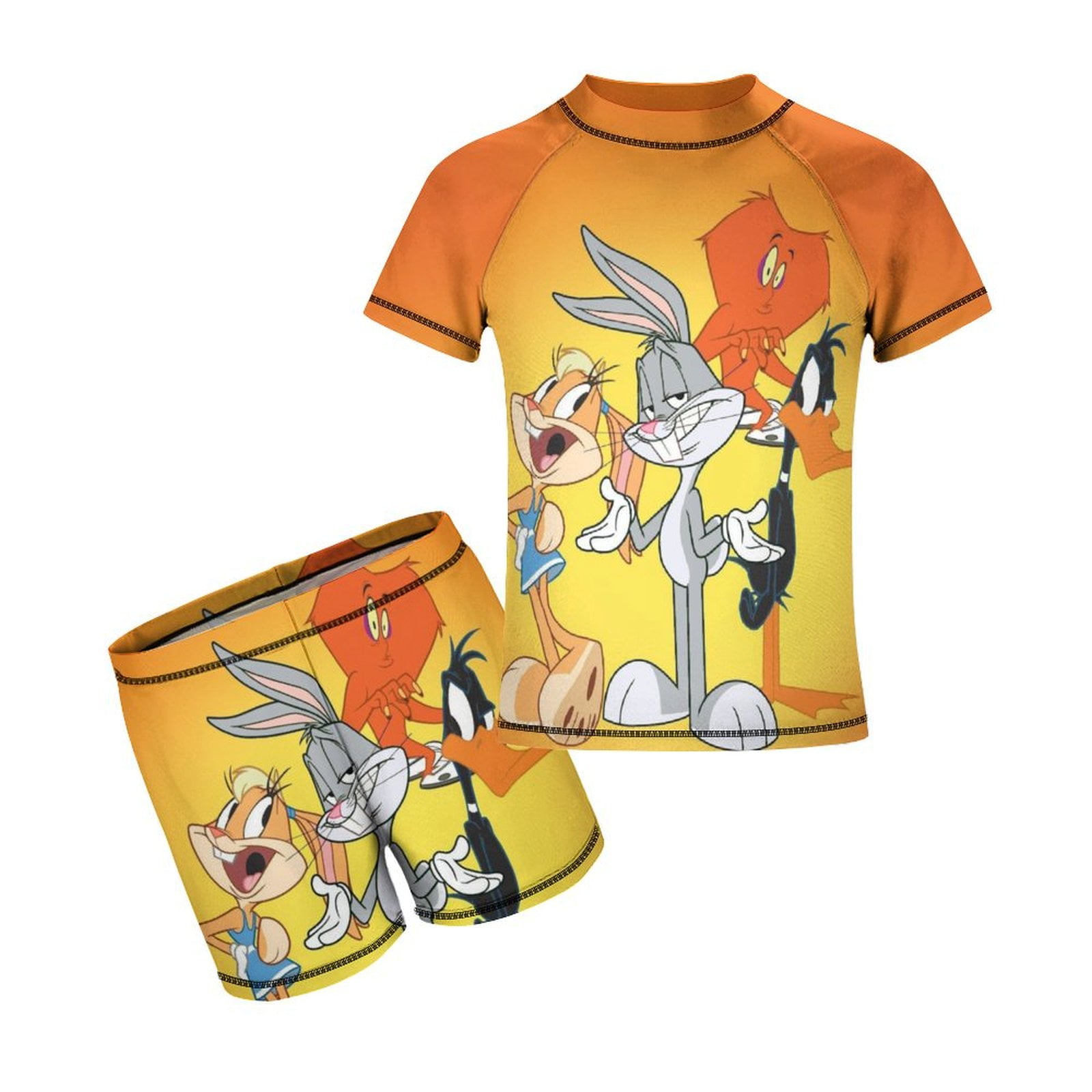 Looney Tunes Cartoons Boys 2-Piece Swimsuit Set, Short Sleeve Rash ...