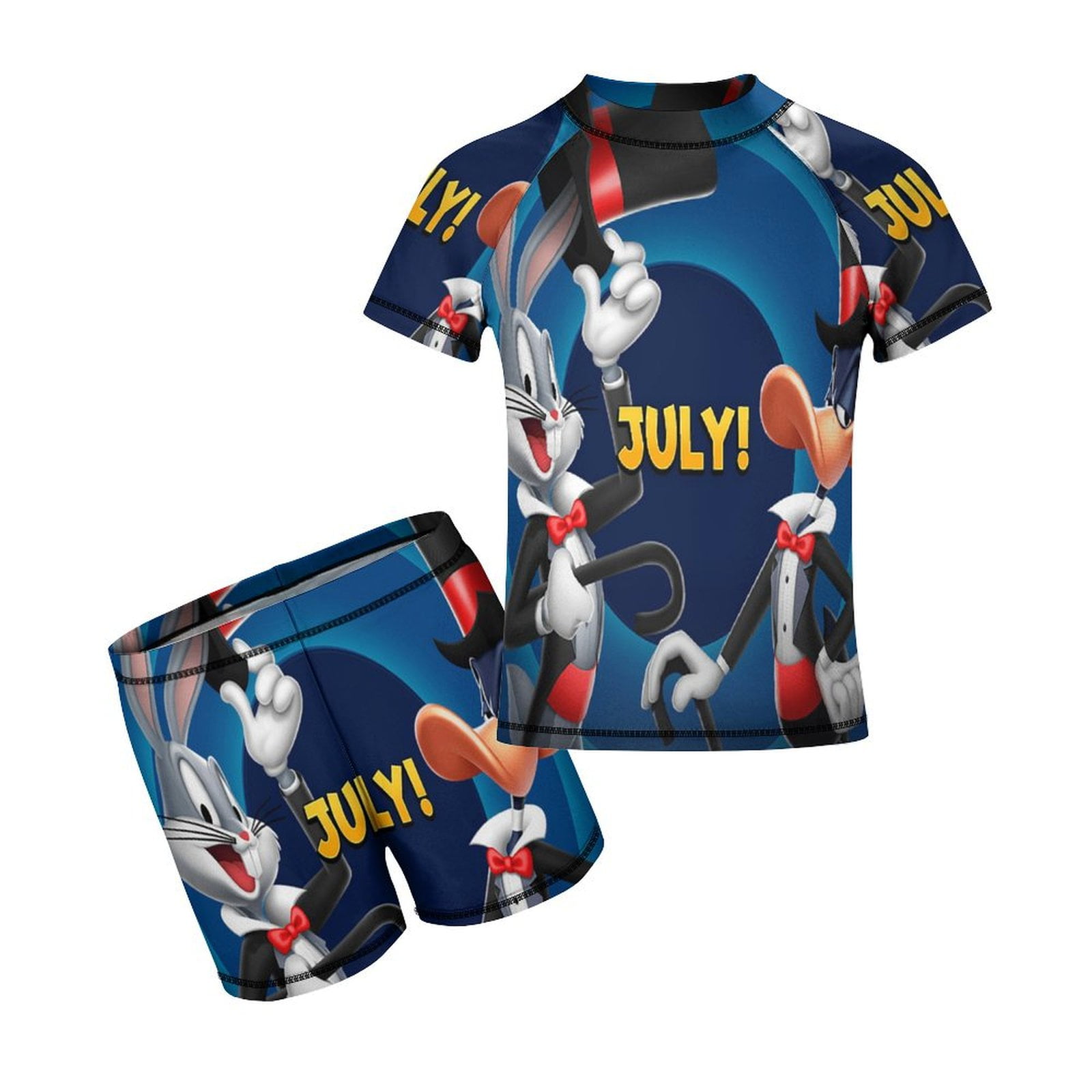 Looney Tunes Cartoons Boys 2-Piece Swimsuit Set, Short Sleeve Rash ...
