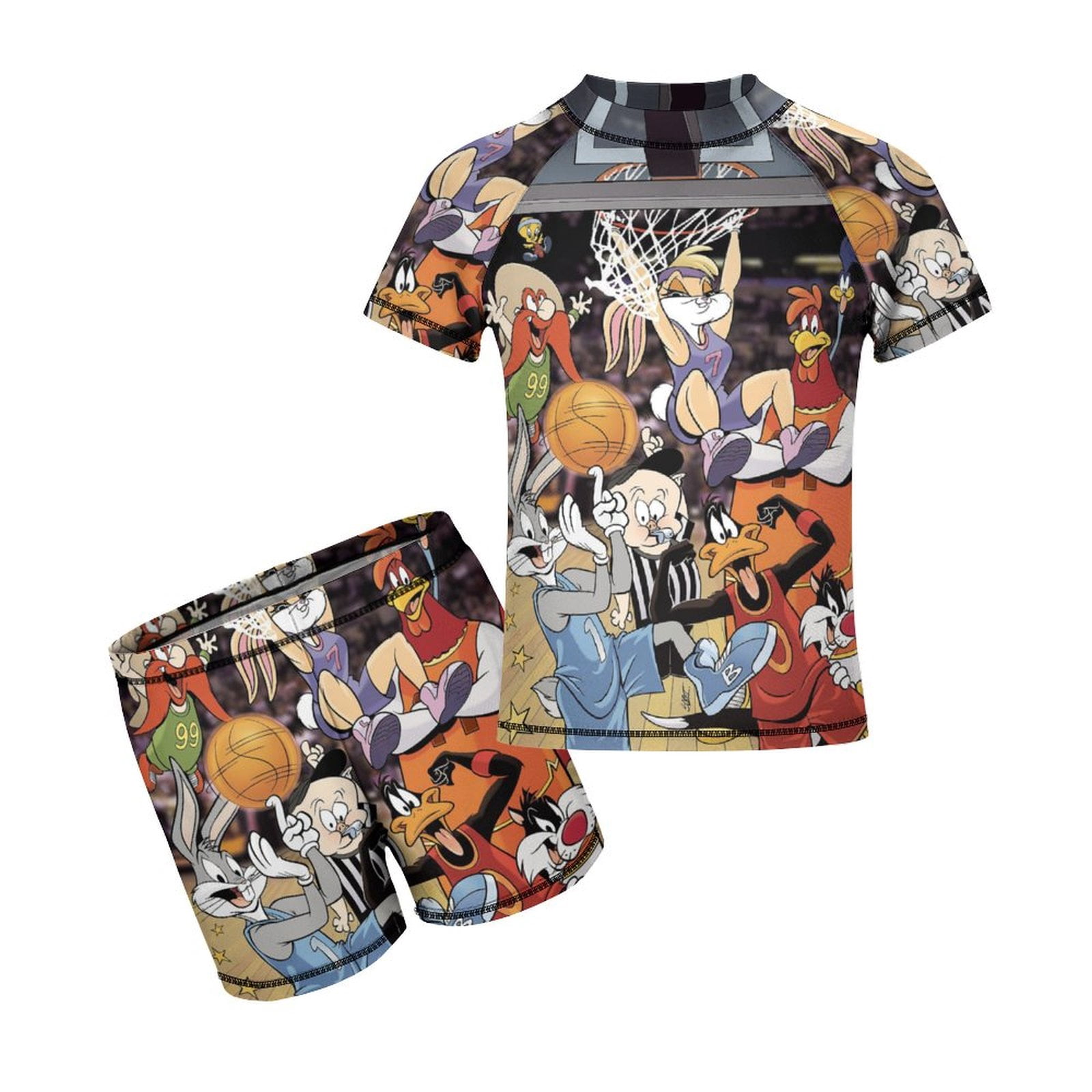 Looney Tunes Cartoons Boys 2-Piece Swimsuit Set, Short Sleeve Rash ...