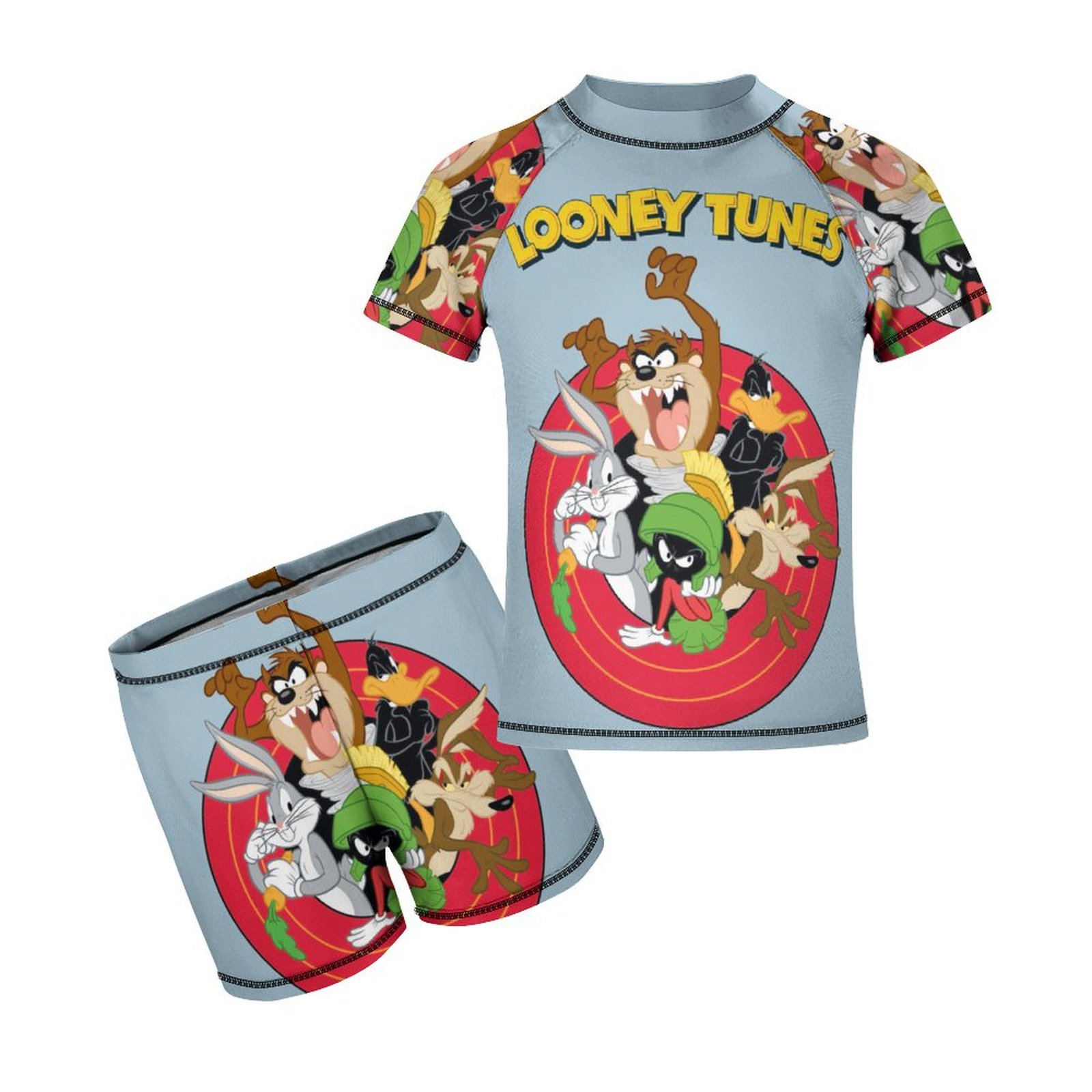 Looney Tunes Cartoons Boys 2-Piece Swimsuit Set, Short Sleeve Rash ...