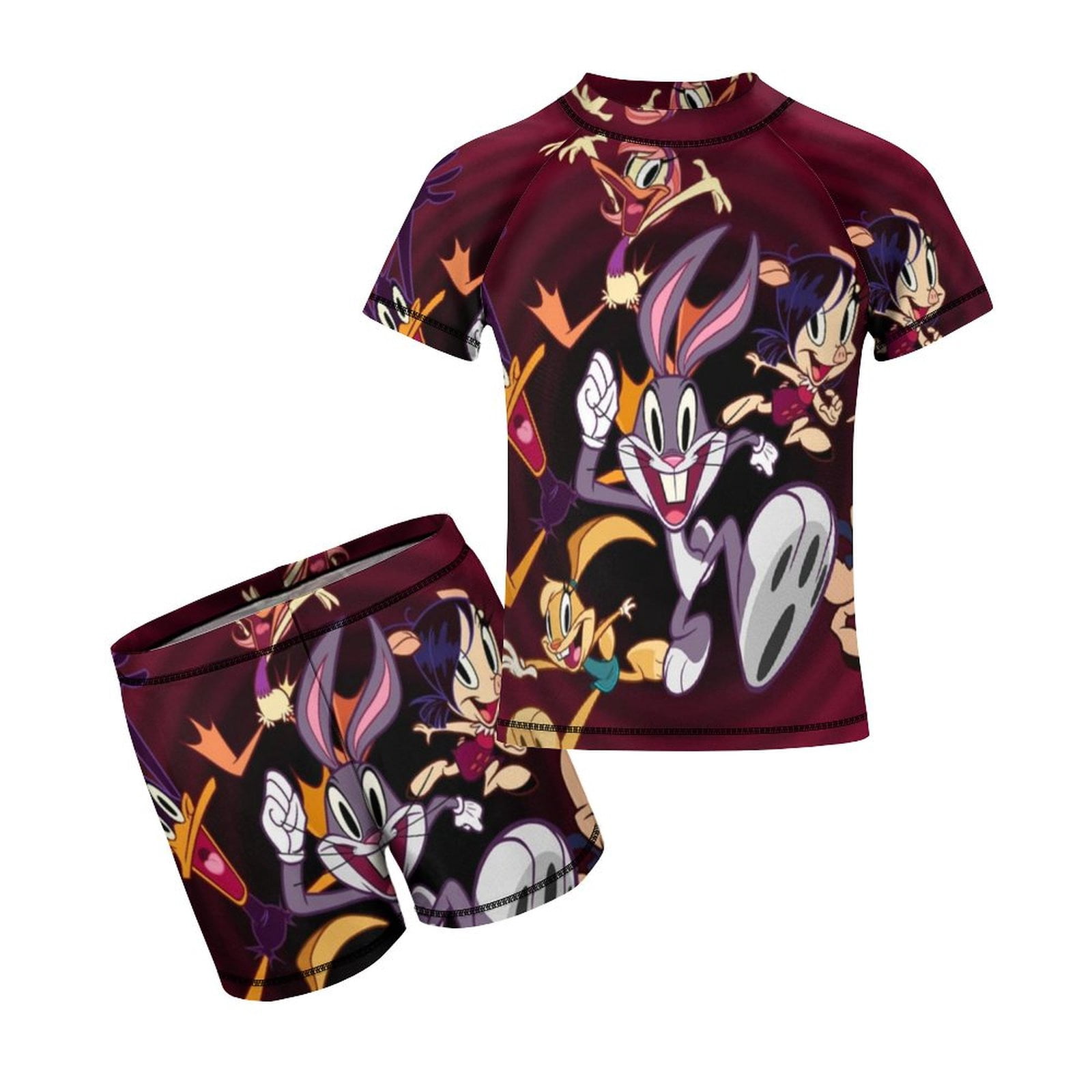 Looney Tunes Cartoons Boys Rash Guard Set 2 Piece Swimsuits Short ...