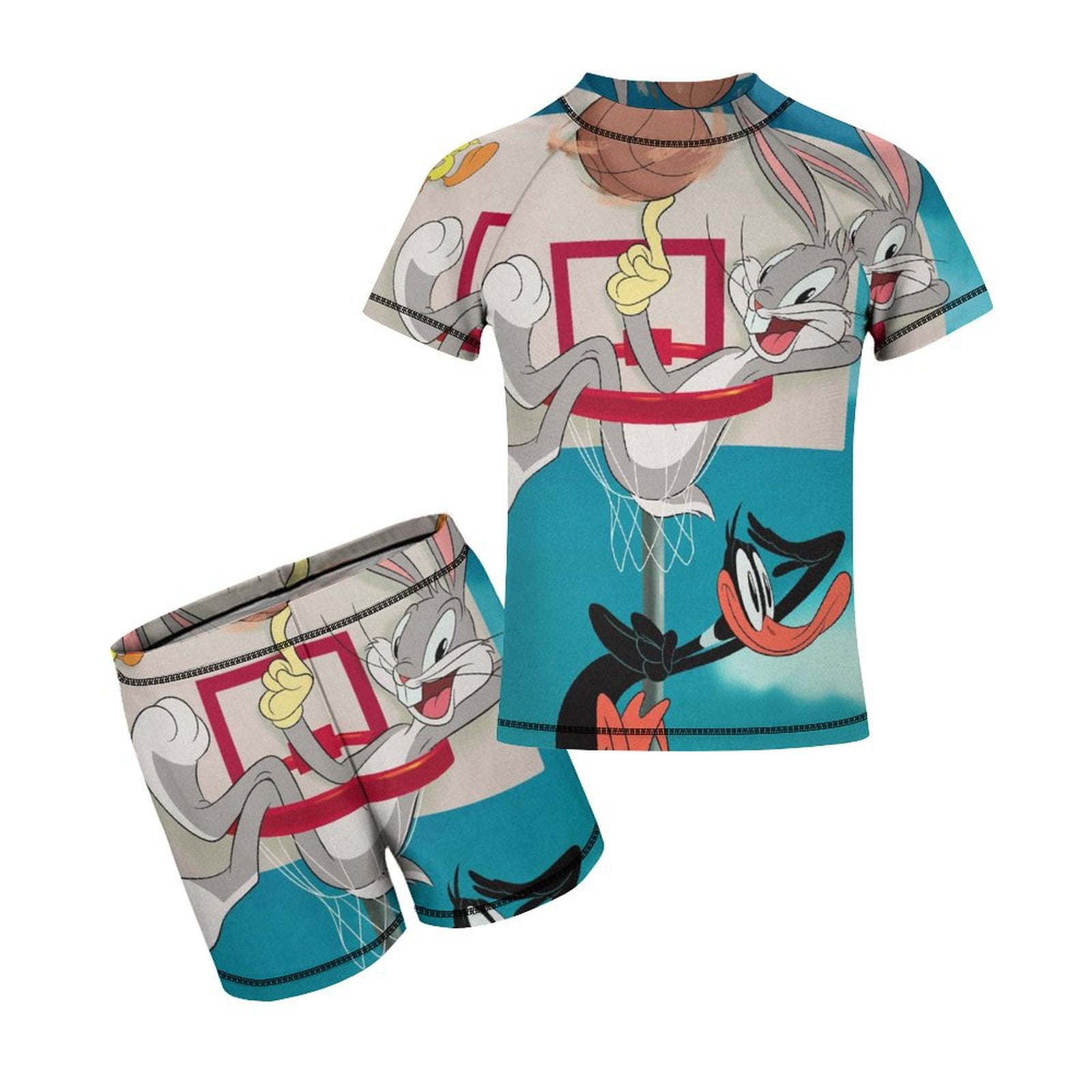 Looney Tunes Cartoons Boys Rash Guard Set 2 Piece Swimsuits Short ...