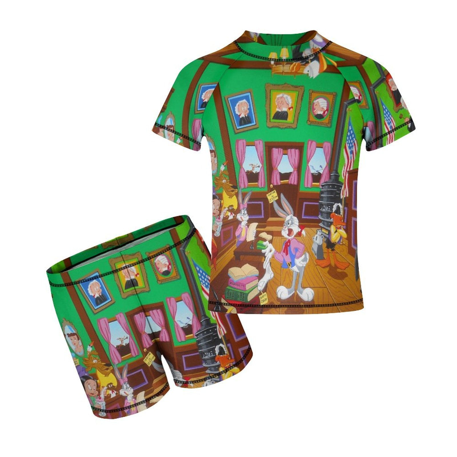 Looney Tunes Cartoons Boys Two Piece Rash Guard Swimsuits Kids Short ...