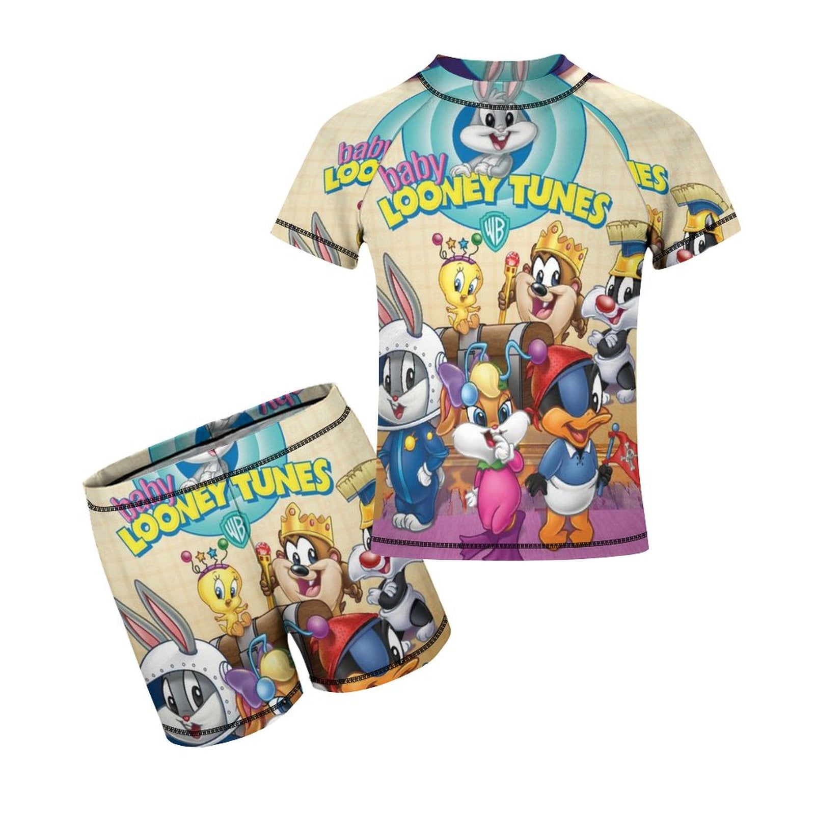 Looney Tunes Cartoons Boys Two Piece Rash Guard Swimsuits Kids Short ...