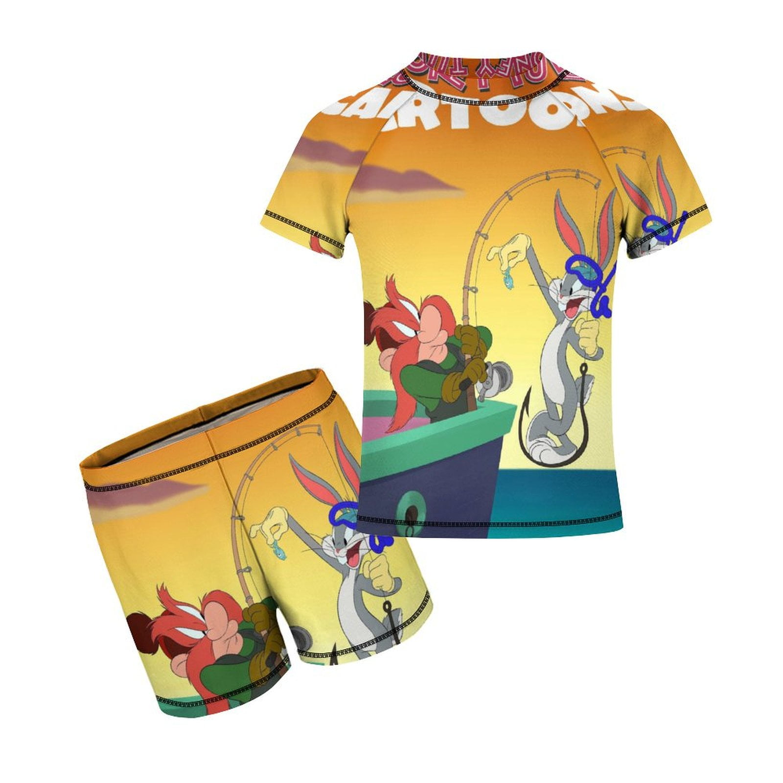 Looney Tunes Cartoons Boys Two Piece Rash Guard Swimsuits Kids Short ...