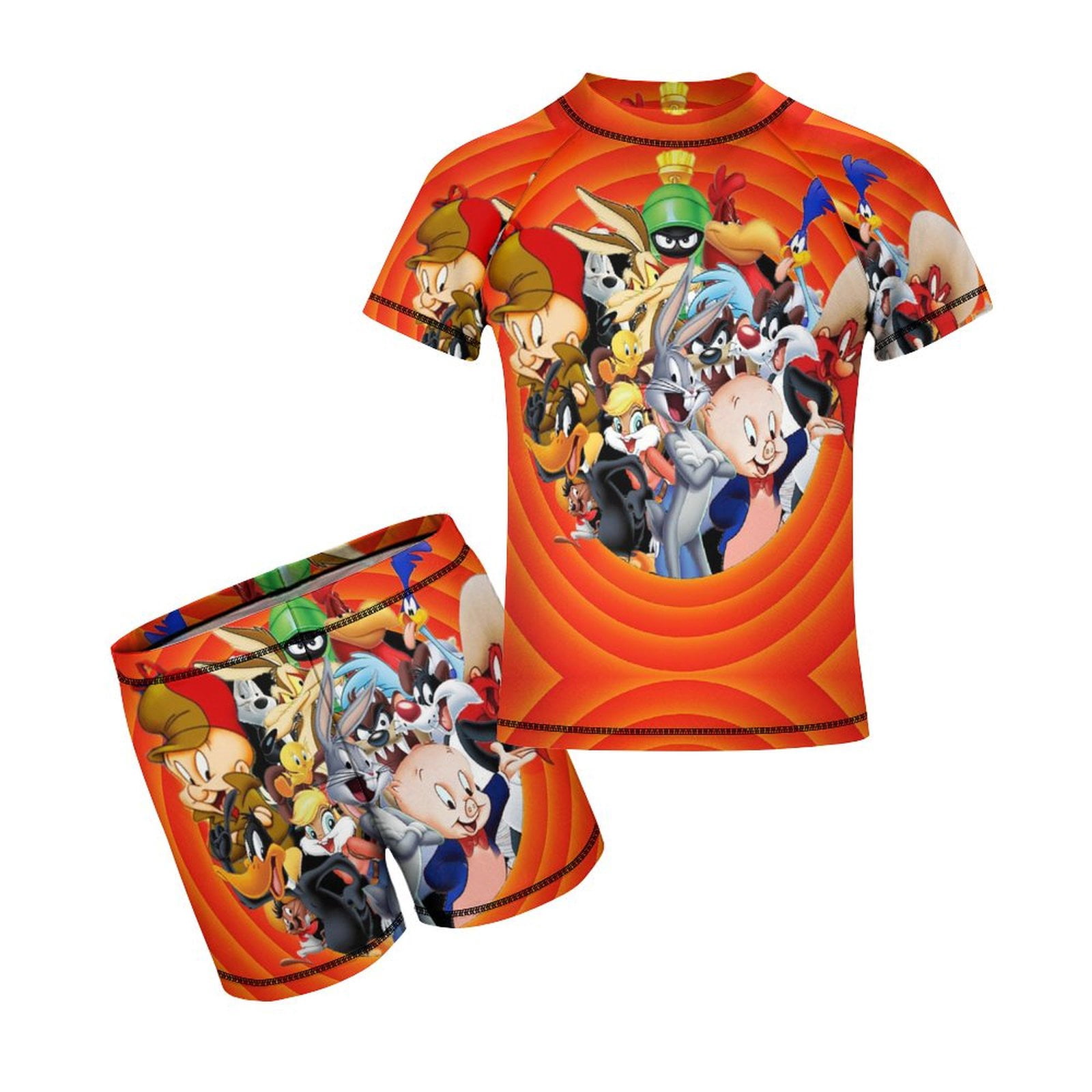 Looney Tunes Cartoons Boys Two Piece Rash Guard Swimsuits Kids Short ...