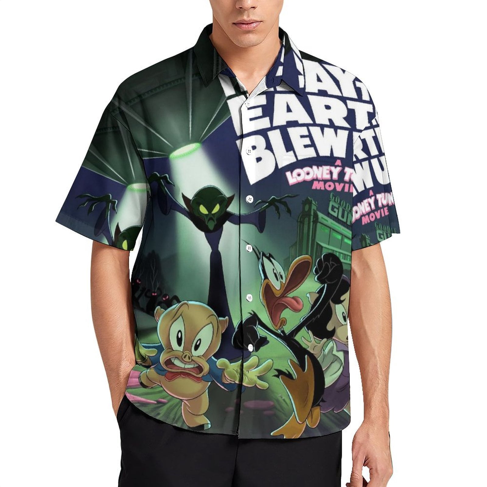 Looney Tunes Cartoons Men's Hawaiian Shirt Short Sleeve Button Down ...