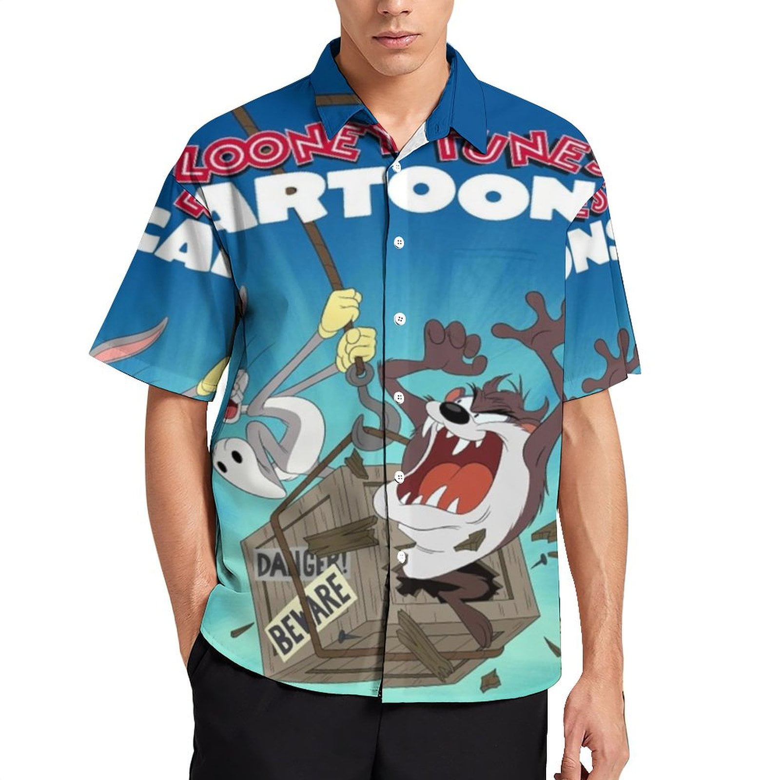 Looney Tunes Cartoons Men's Hawaiian Shirt Short Sleeve Button Down ...