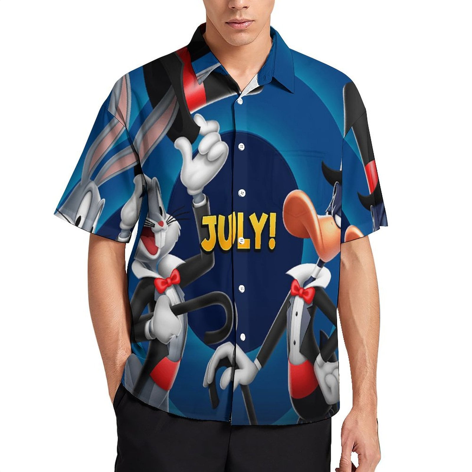 Looney Tunes Cartoons Men's Hawaiian Shirt Short Sleeve Button Down ...