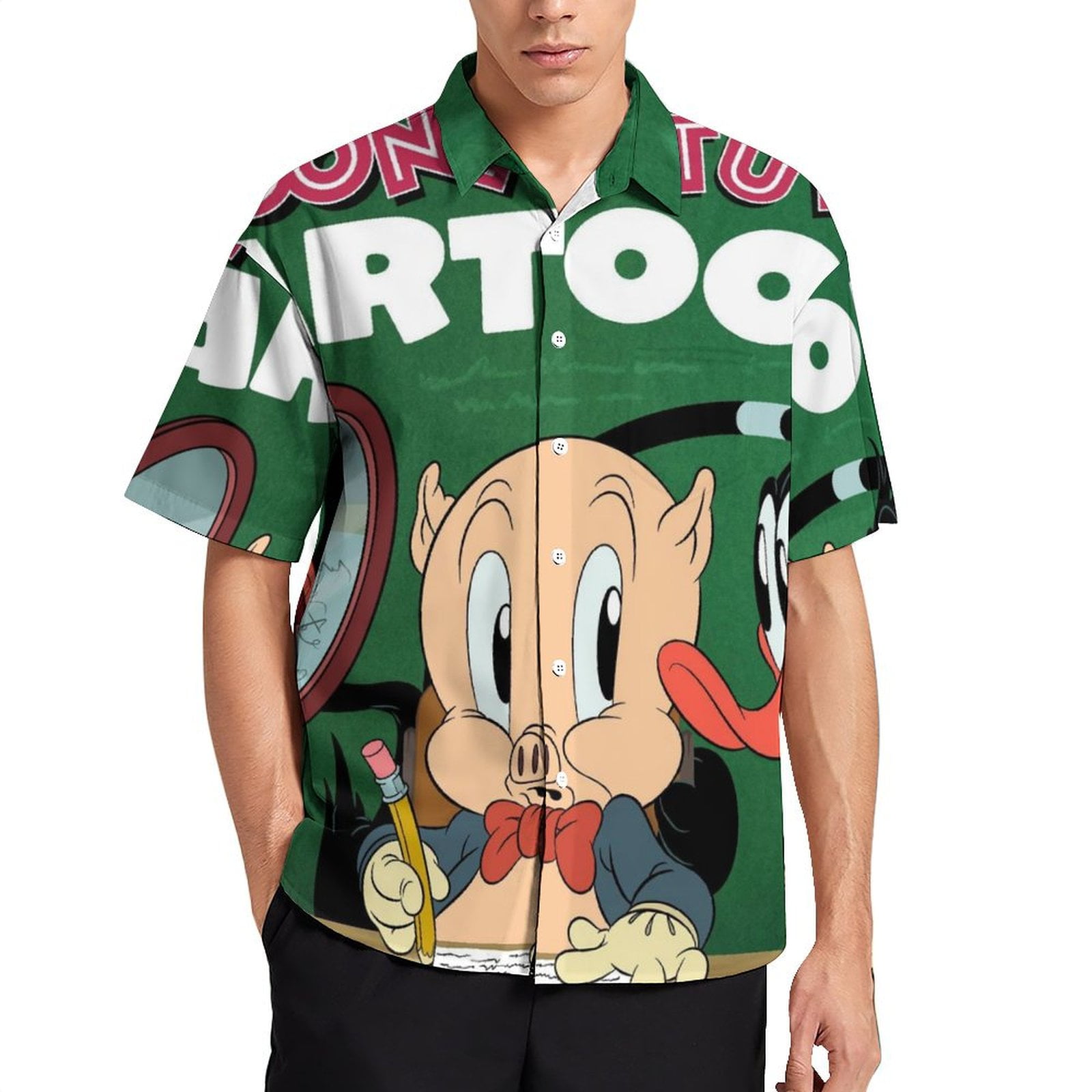 Looney Tunes Cartoons Men's Hawaiian Shirts Short Sleeve Button Down ...