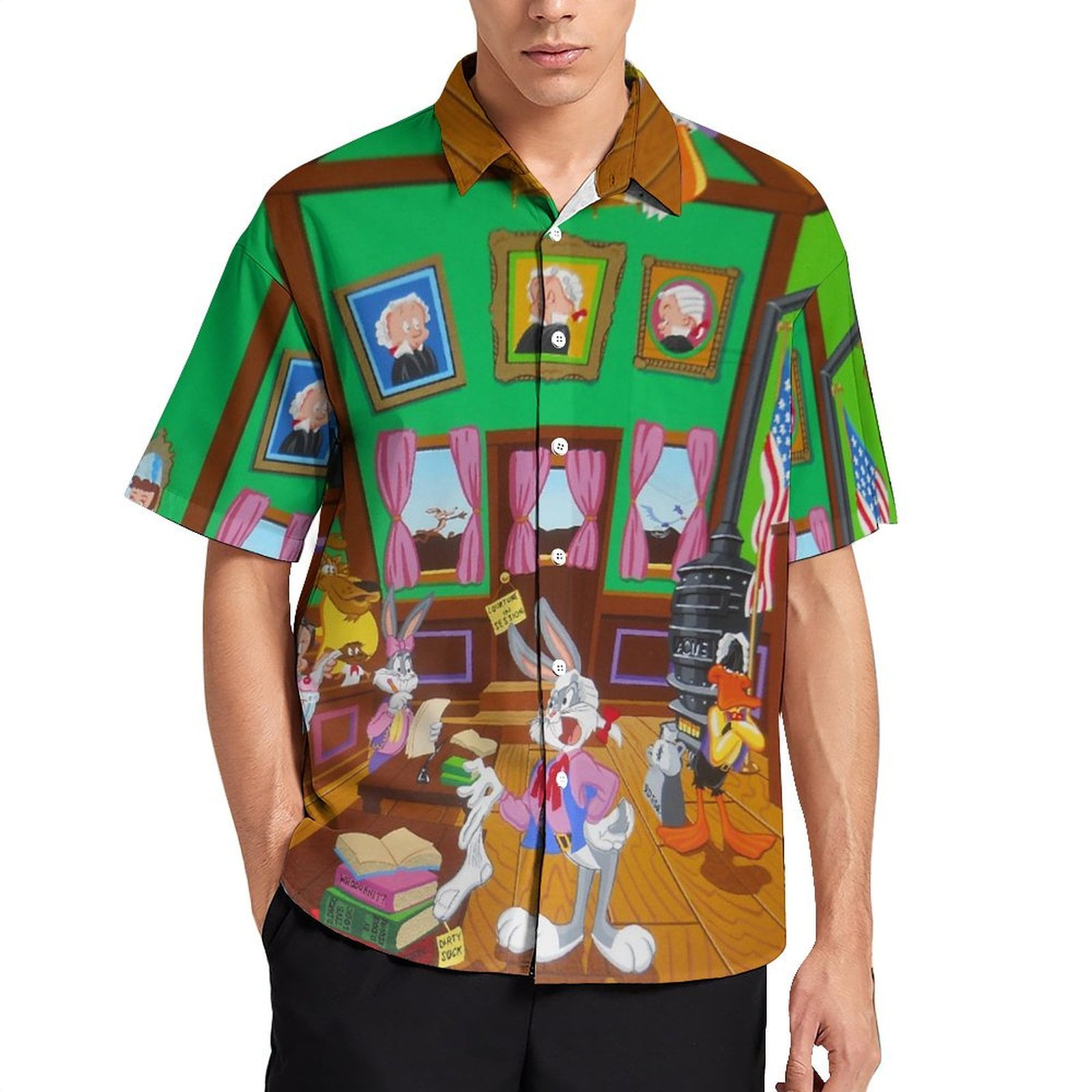 Looney Tunes Cartoons Men's Hawaiian Shirts Short Sleeve Button Down ...