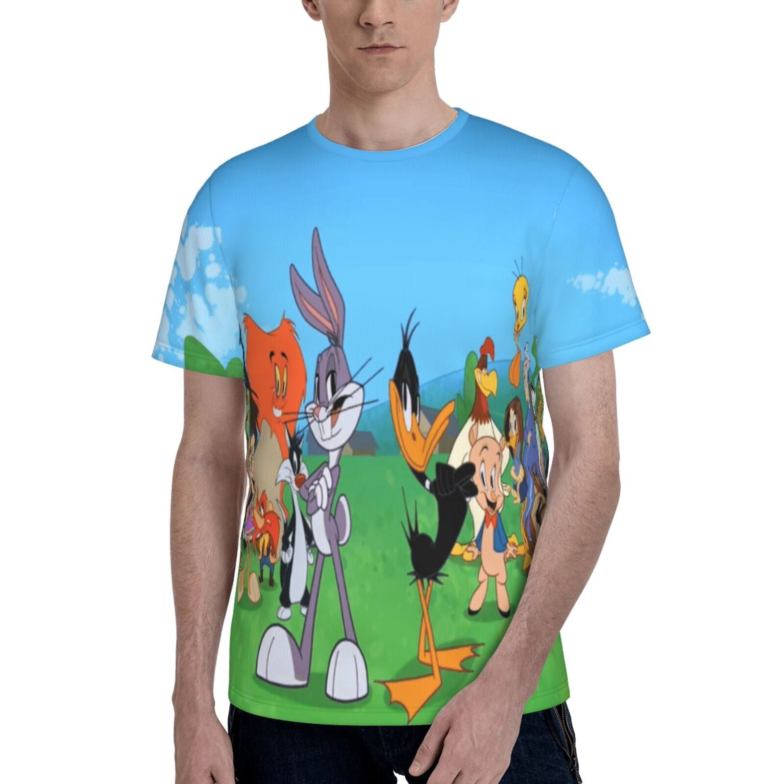 Looney Tunes Cartoons Mens 3d Graphic Print Shirts Casual Short Sleeve ...