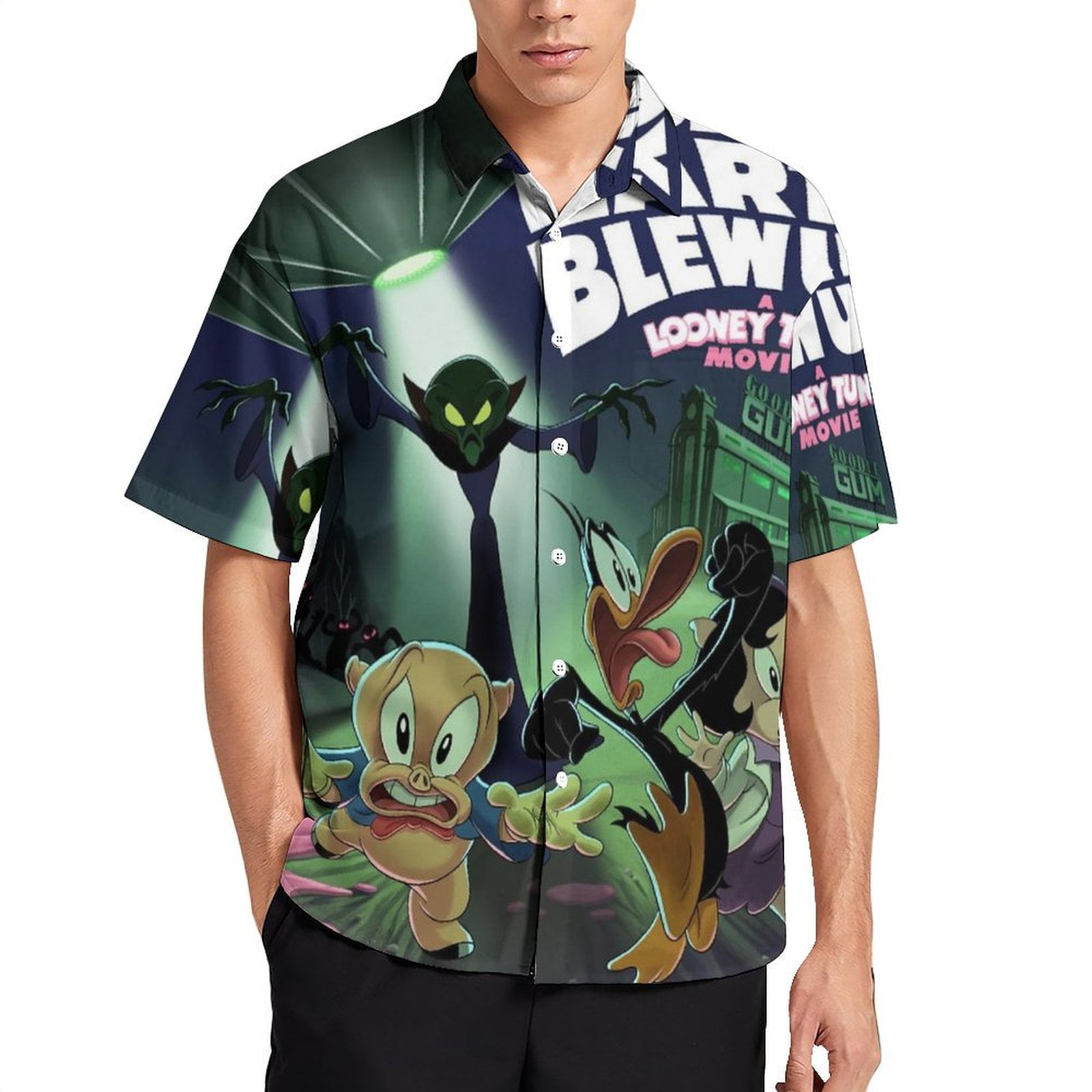 Looney Tunes Cartoons Mens Hawaiian Shirt Short Sleeve Button Down ...