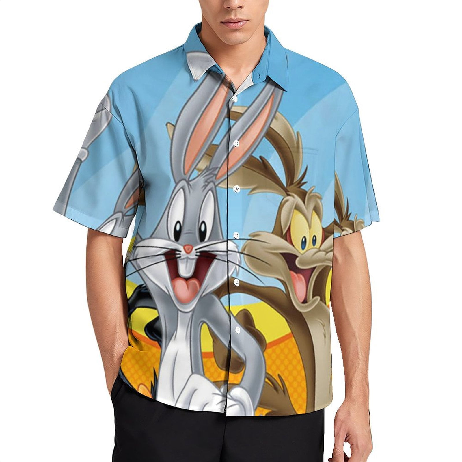 Looney Tunes Cartoons Mens Hawaiian Shirt Short Sleeve Button Down ...