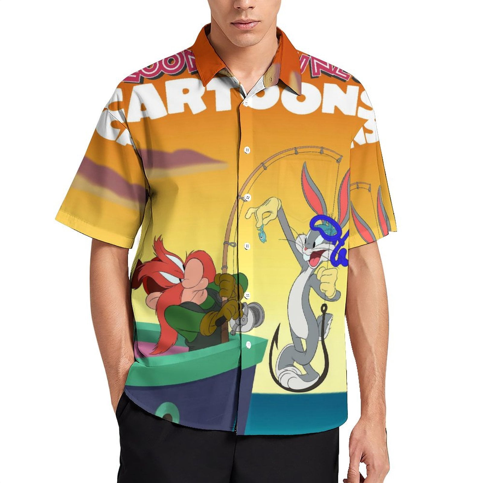 Looney Tunes Cartoons Mens Hawaiian Shirt Short Sleeve Button Down ...