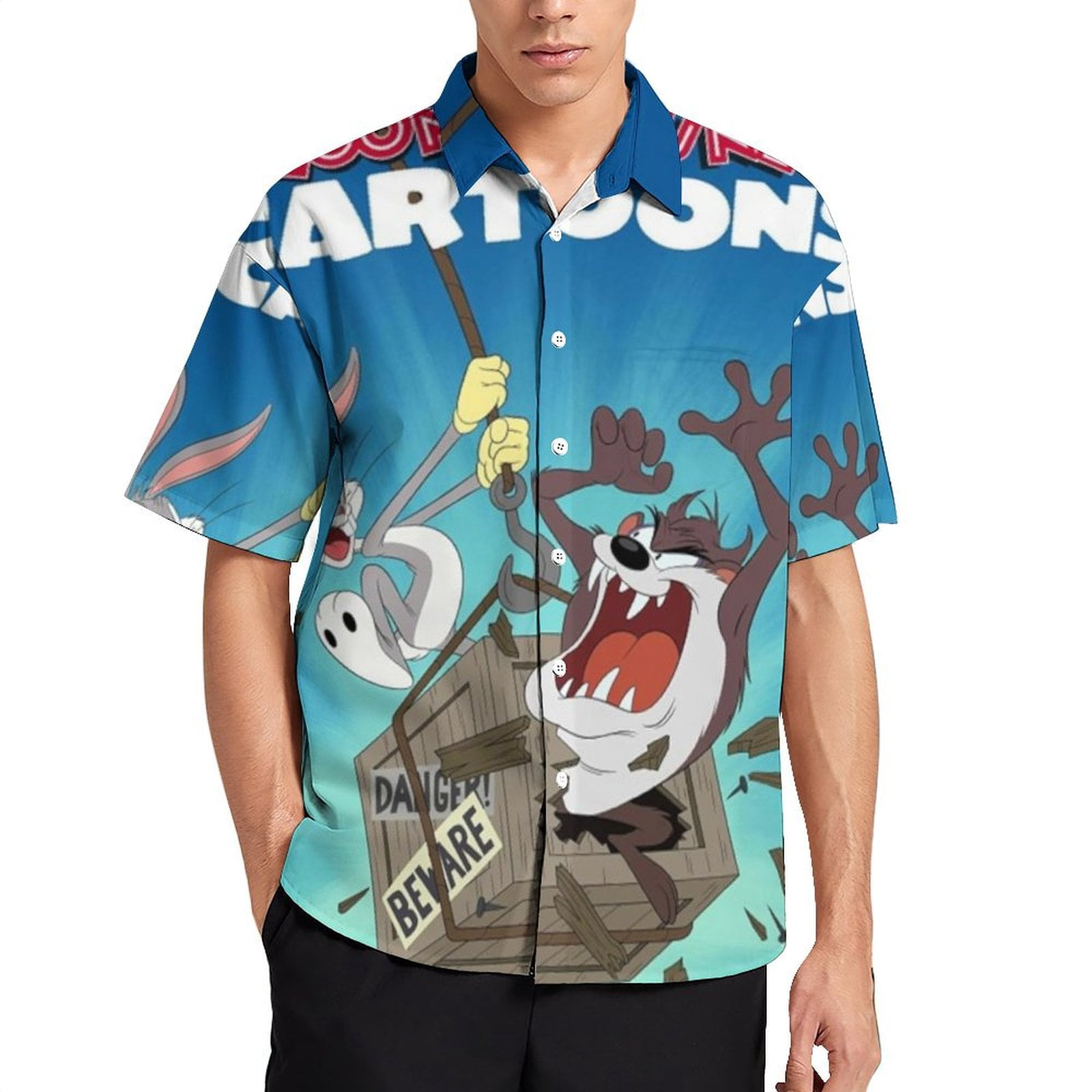 Looney Tunes Cartoons Mens Hawaiian Shirt Short Sleeve Button Down ...