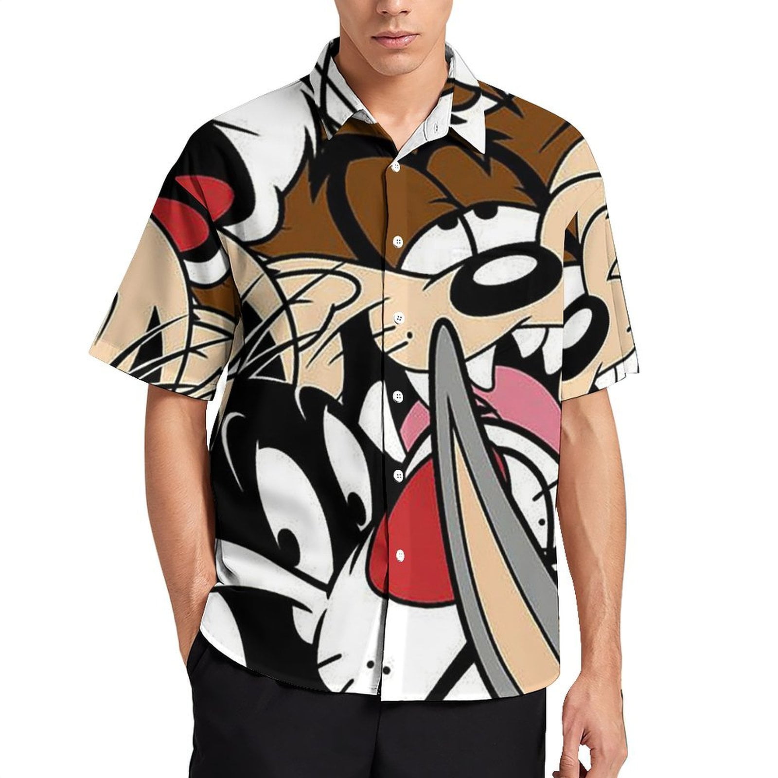 Looney Tunes Cartoons Mens Hawaiian Shirt Short Sleeve Button Down ...