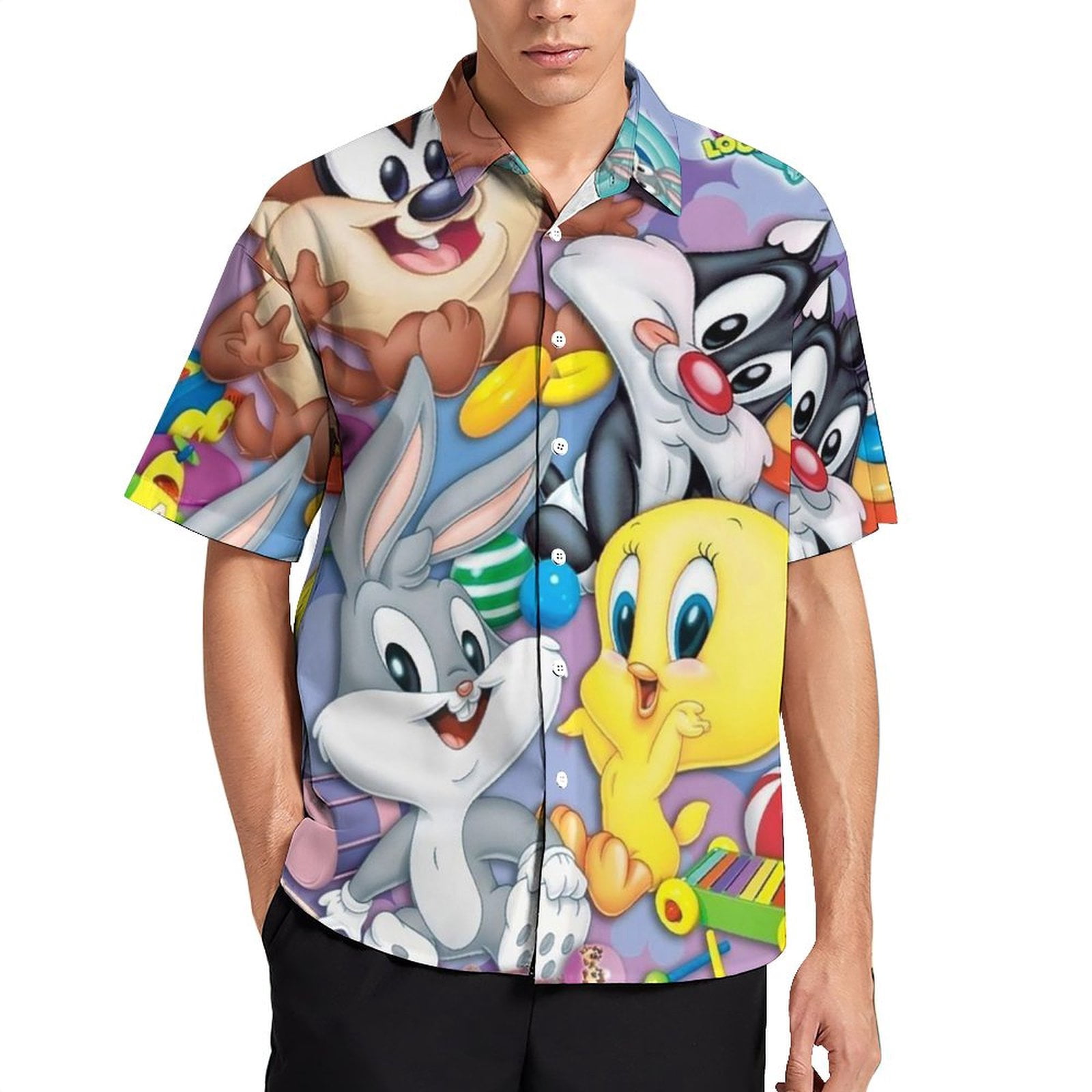 Looney Tunes Cartoons Mens Hawaiian Shirt Short Sleeve Button Down ...