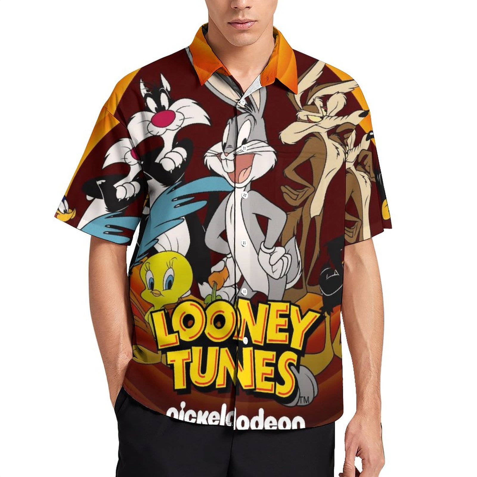 Looney Tunes Cartoons Mens Hawaiian Shirt Short Sleeve Button Down ...