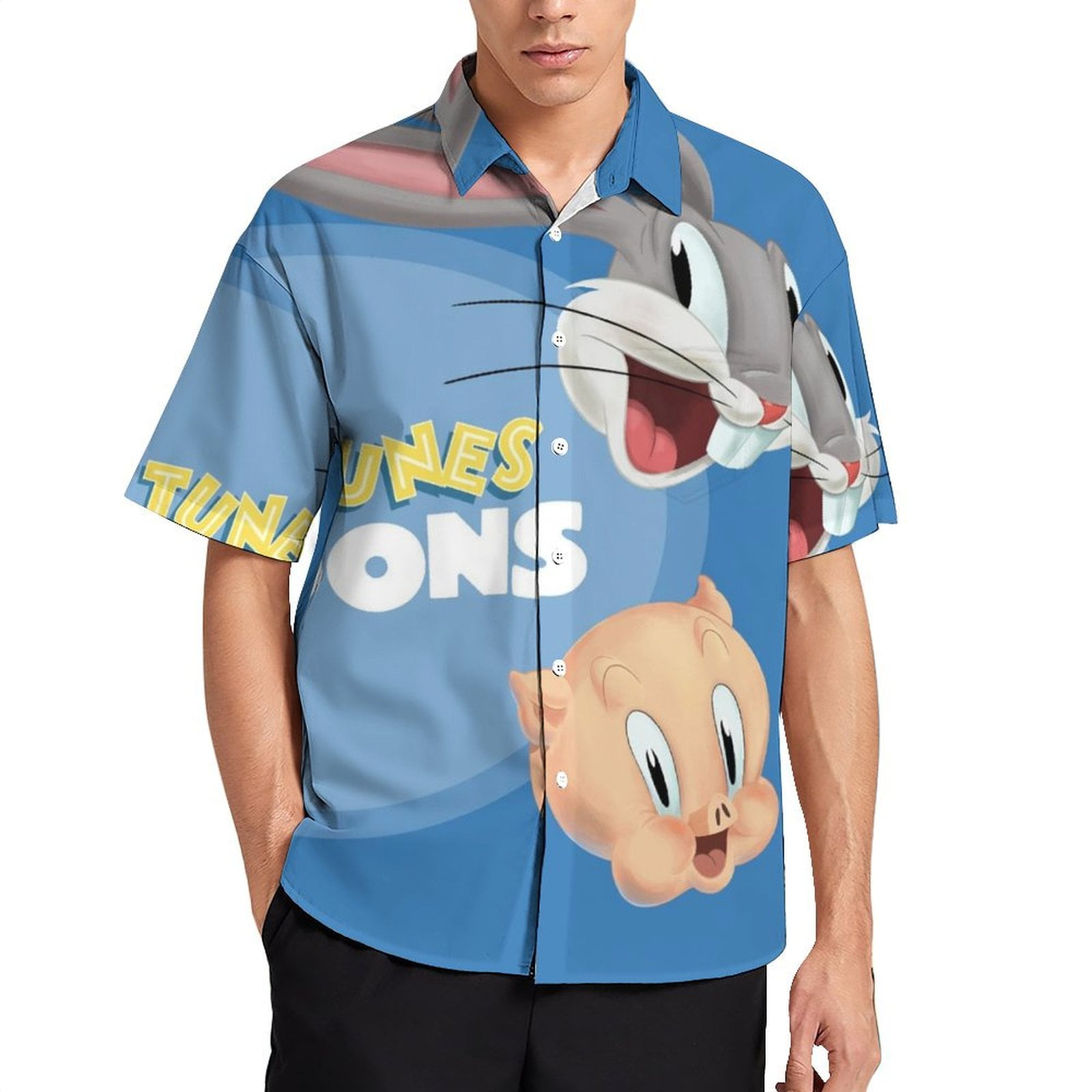 Looney Tunes Cartoons Mens Hawaiian Shirt Short Sleeve Button Down ...