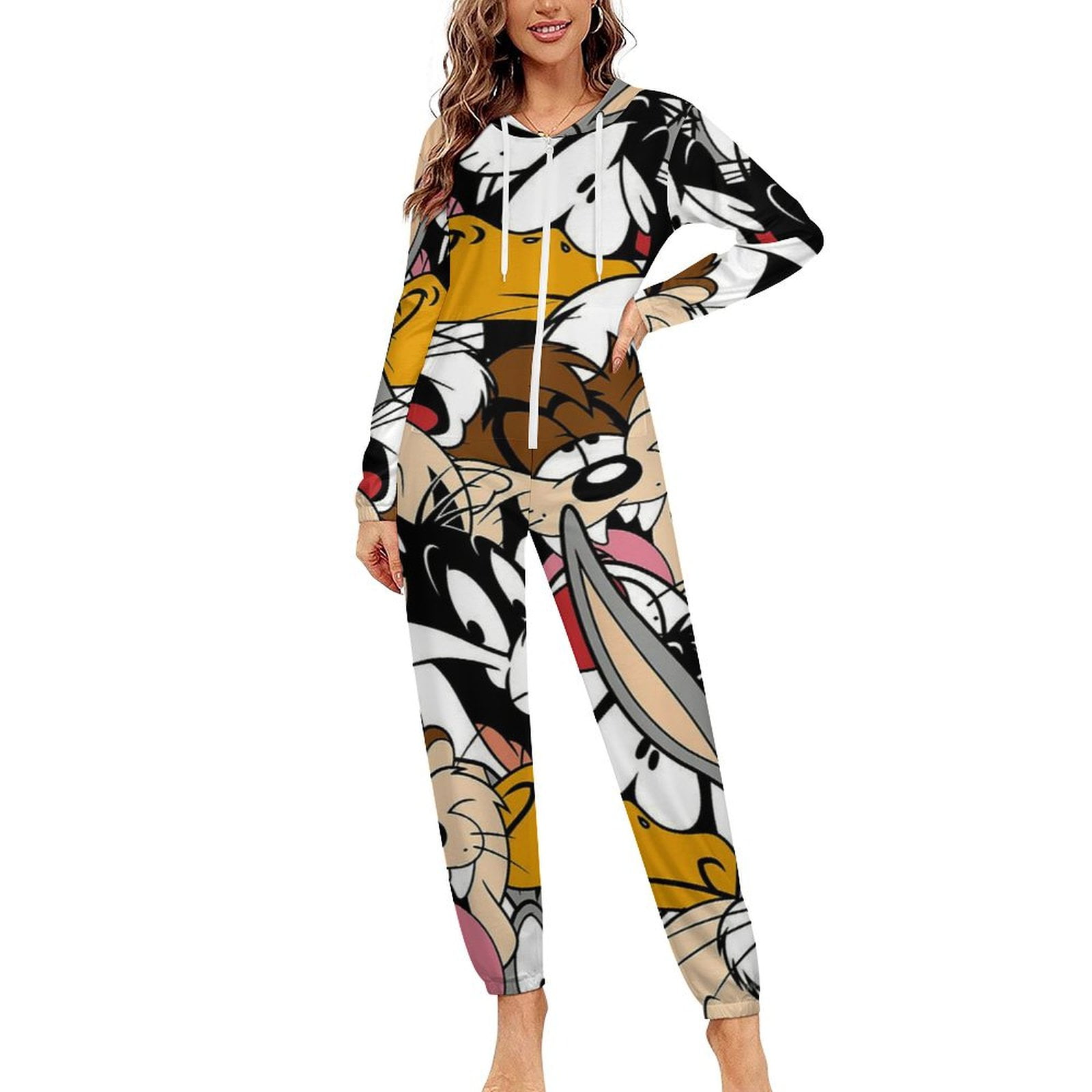 Looney Tunes Cartoons Unisex Onesie Pajamas Zipper Jumpsuit Hooded One ...