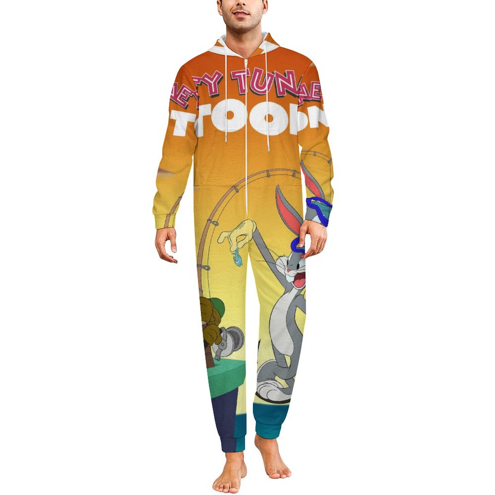 Looney Tunes Cartoons Unisex Onesie Pajamas Zipper Jumpsuit Hooded One ...