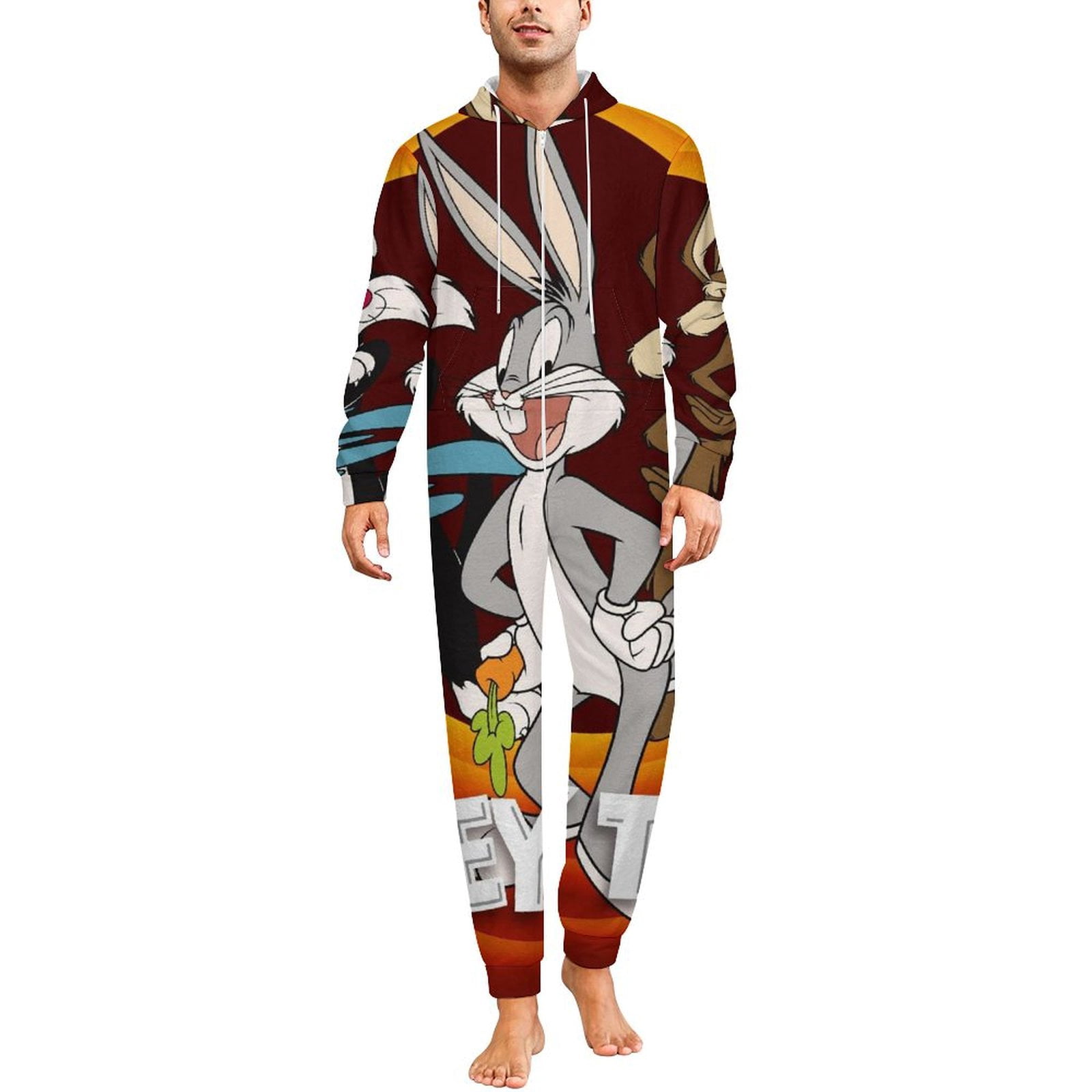 Looney Tunes Cartoons Unisex Onesie Pajamas Zipper Jumpsuit Hooded One ...