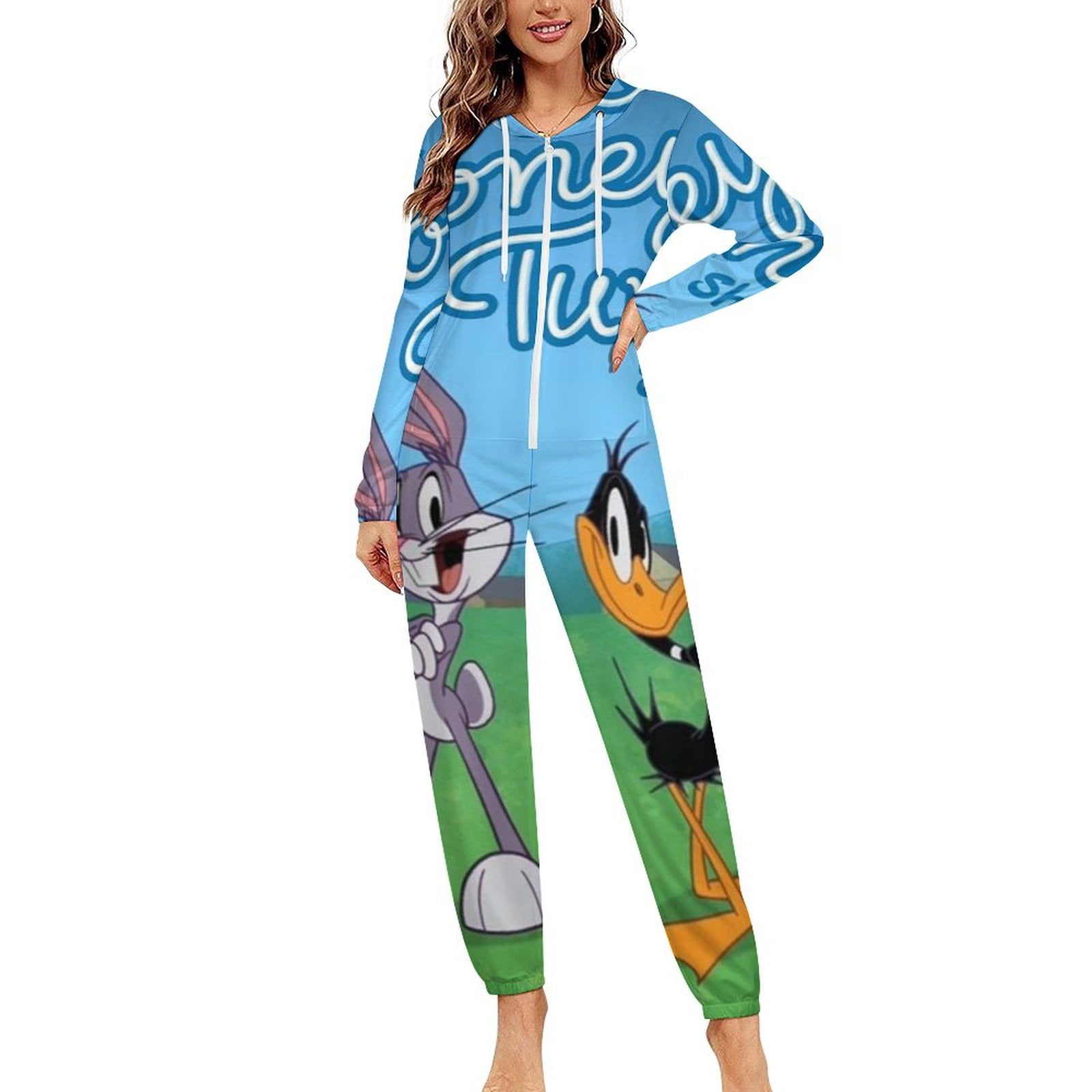 Looney Tunes Cartoons Unisex Onesie Pajamas Zipper Jumpsuit Hooded One ...