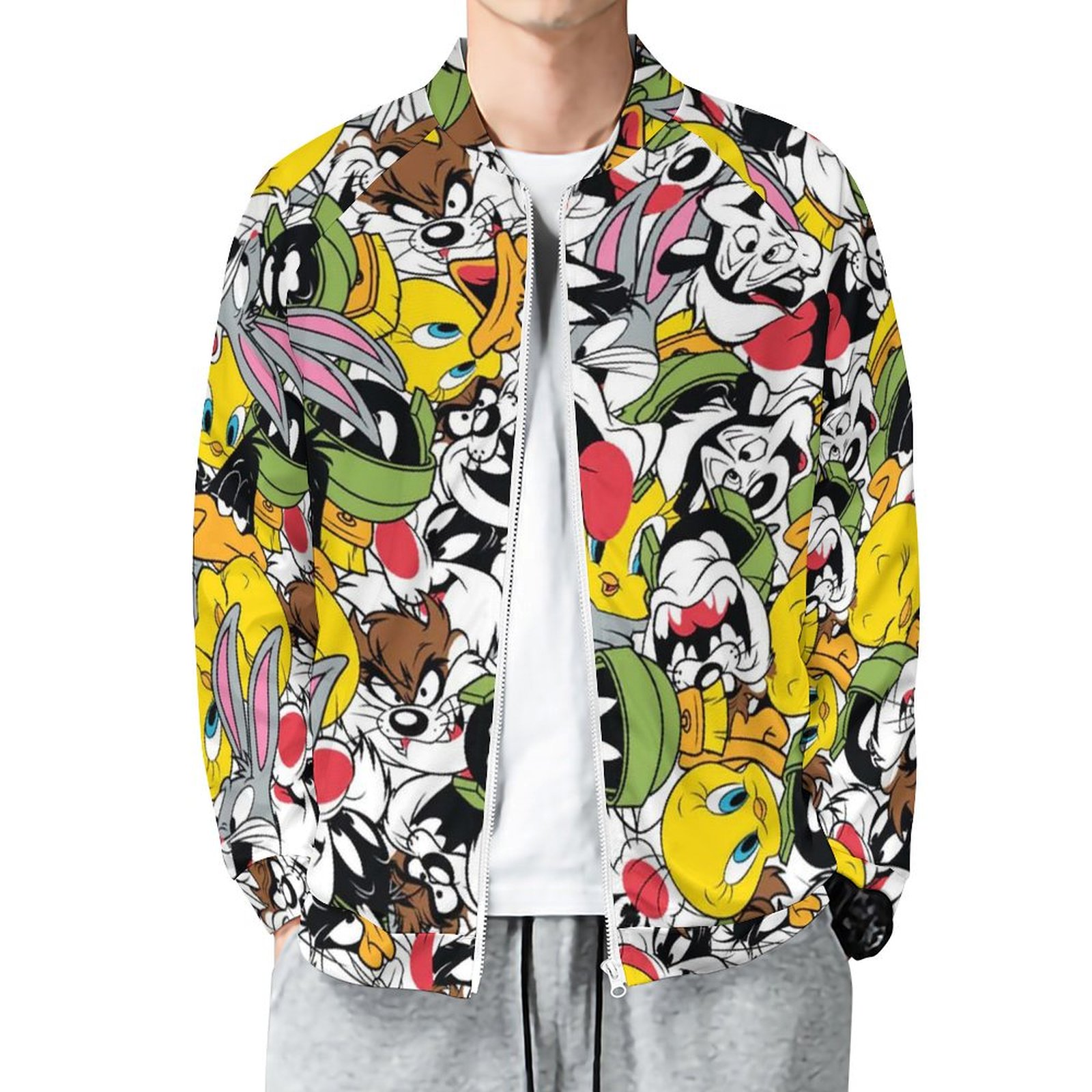 Looney Tunes Fashion Jacket Mens Windbreaker Coat Lightweight Zipper ...