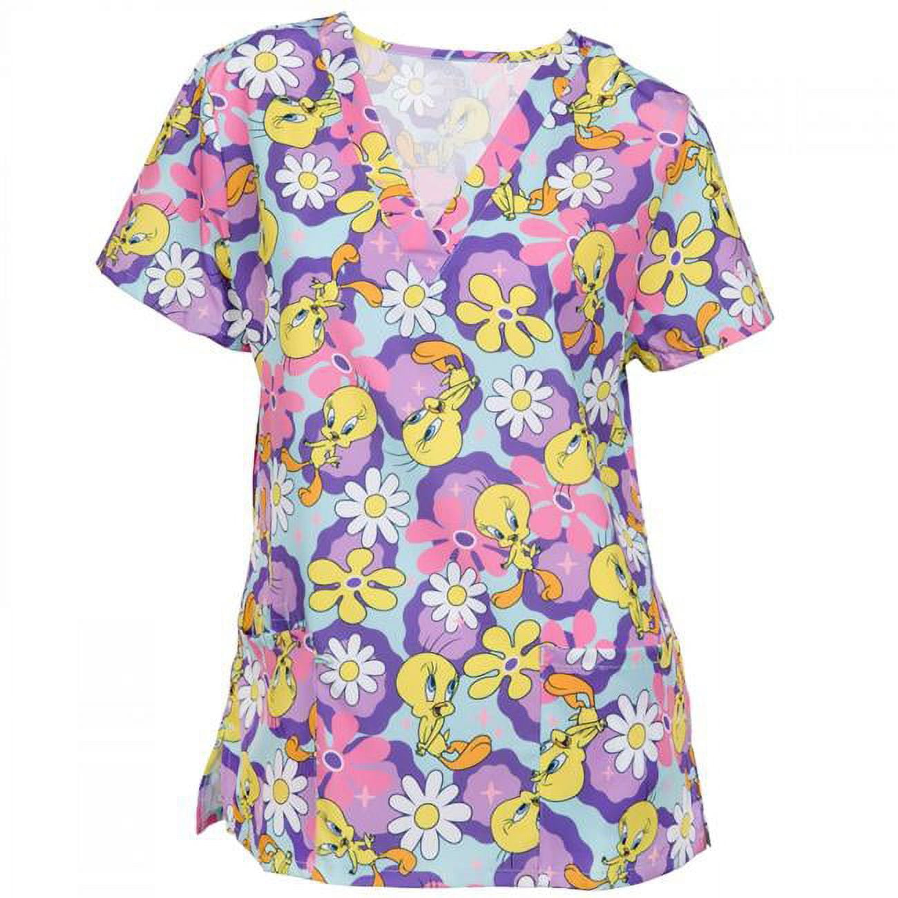 Looney Tunes Floral Tweety Bird V-Neck Scrubs Top-Small - Walmart.com