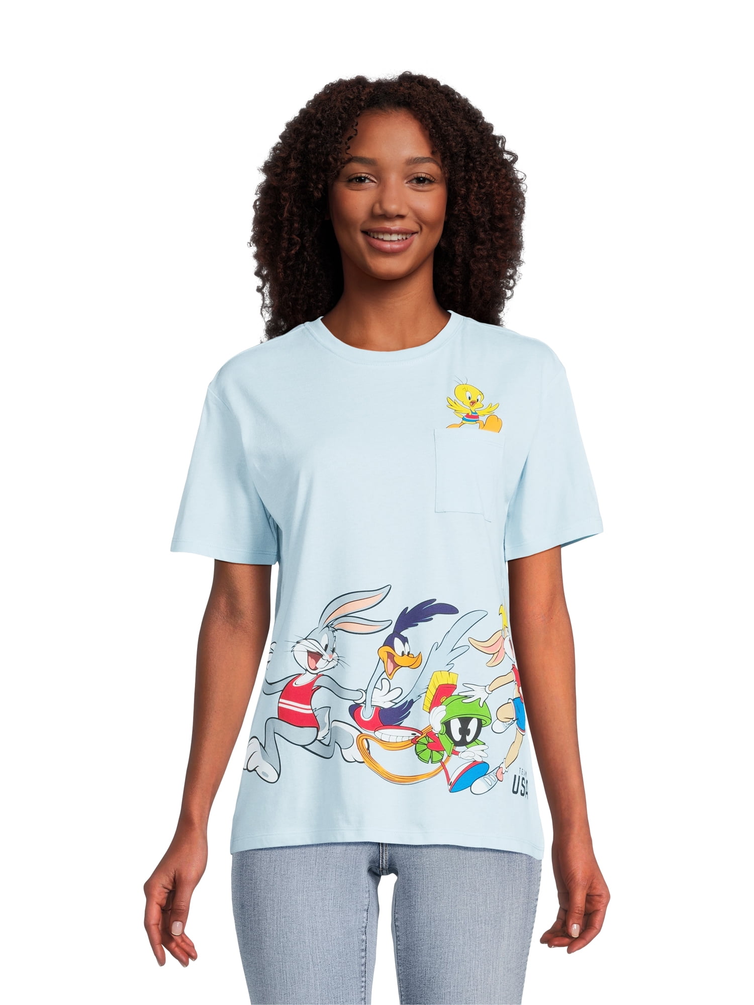 Looney Tunes Juniors Graphic Pocket Tee with Short Sleeves, Sizes XS ...