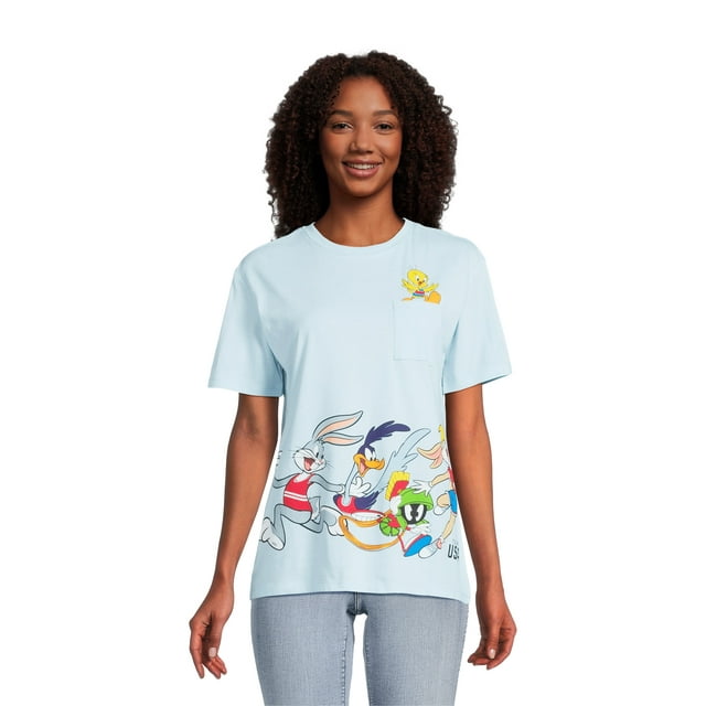 Looney Tunes Juniors Graphic Pocket Tee with Short Sleeves, Sizes XS ...
