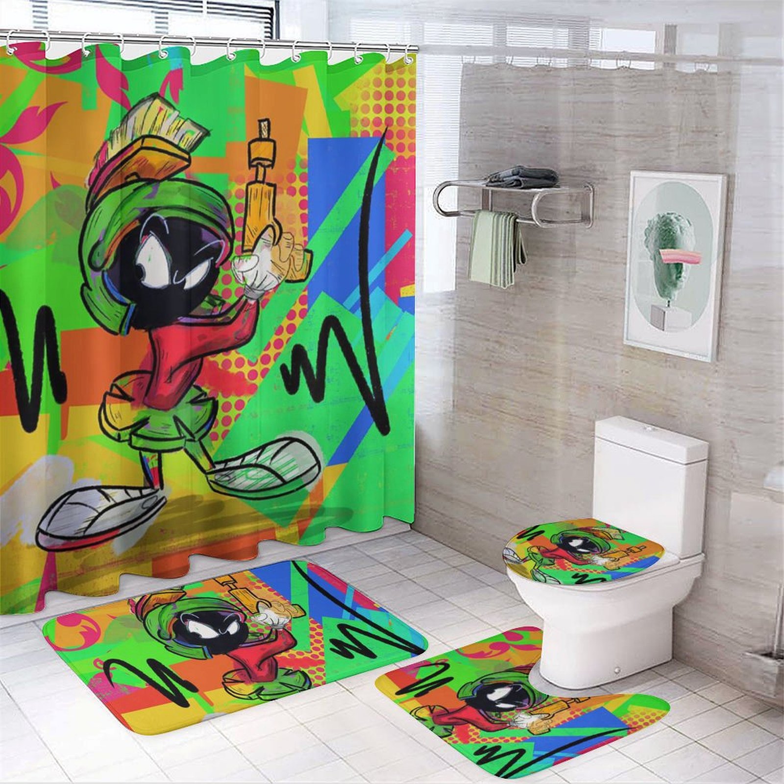Looney Tunes Marvin The Martian 4 Pcs Shower Curtain Set Bathroom Sets ...