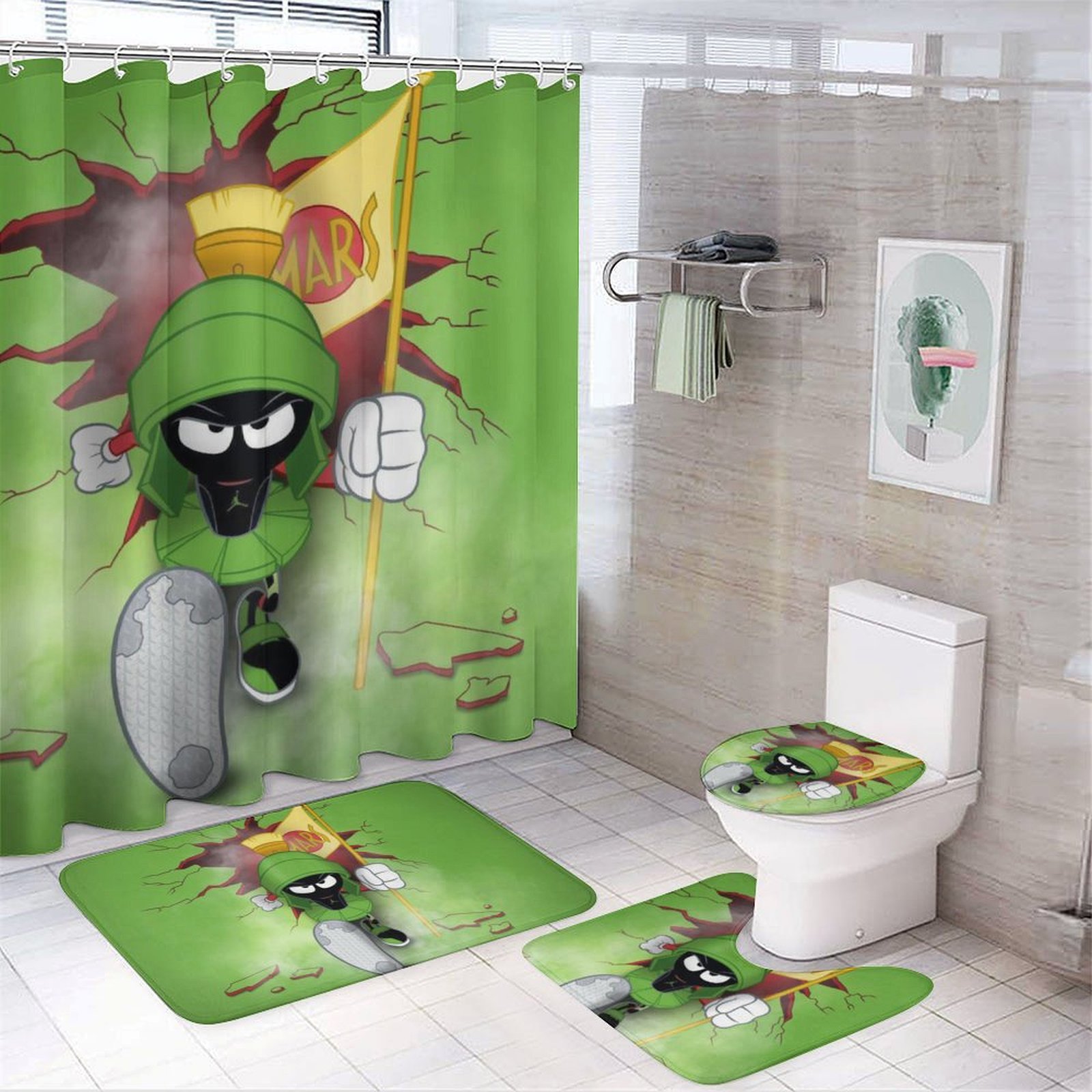 Looney Tunes Marvin The Martian 4 Pcs Shower Curtain Set Bathroom Sets ...