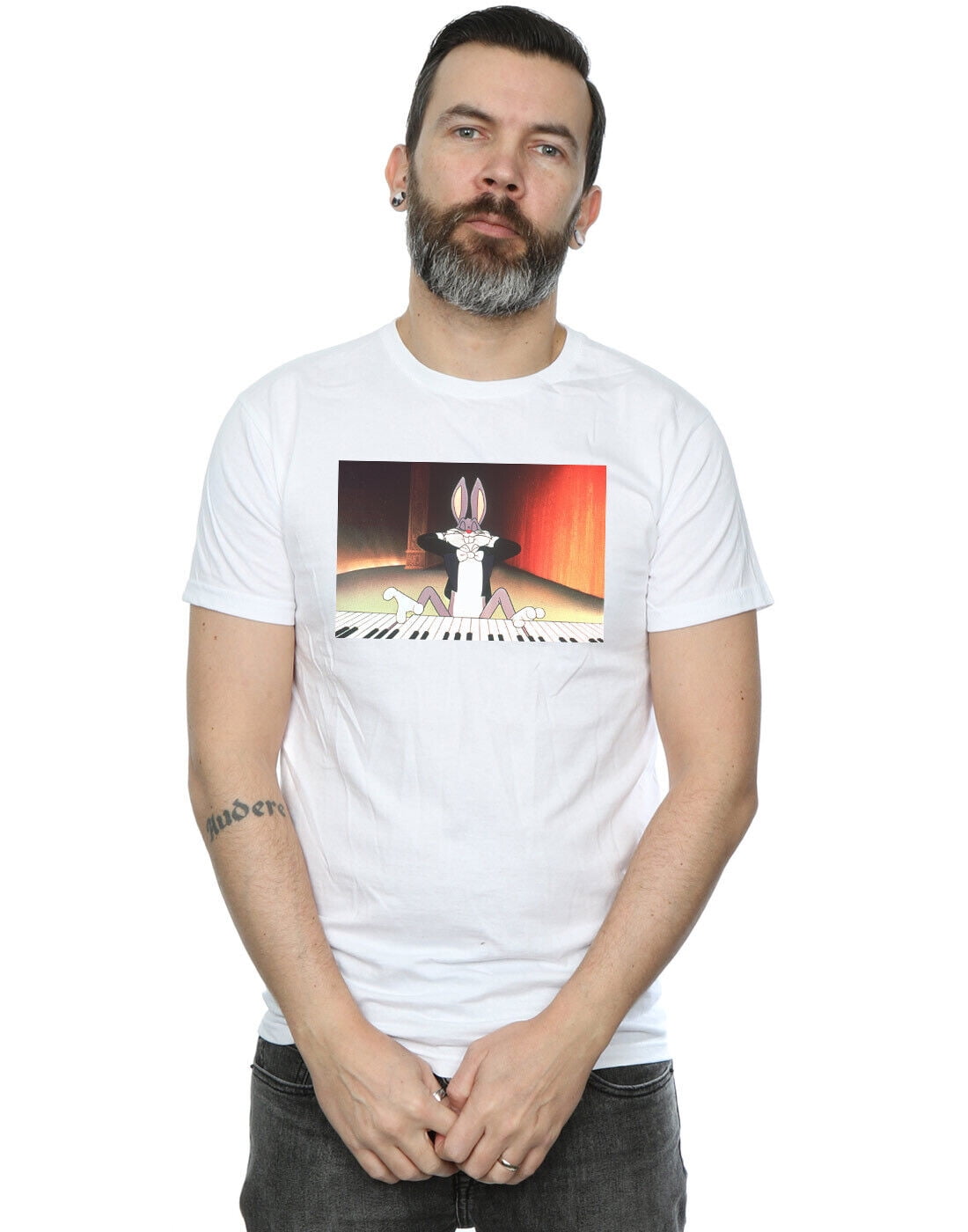 Looney Tunes Mens Bugs Bunny Playing Piano T Shirt