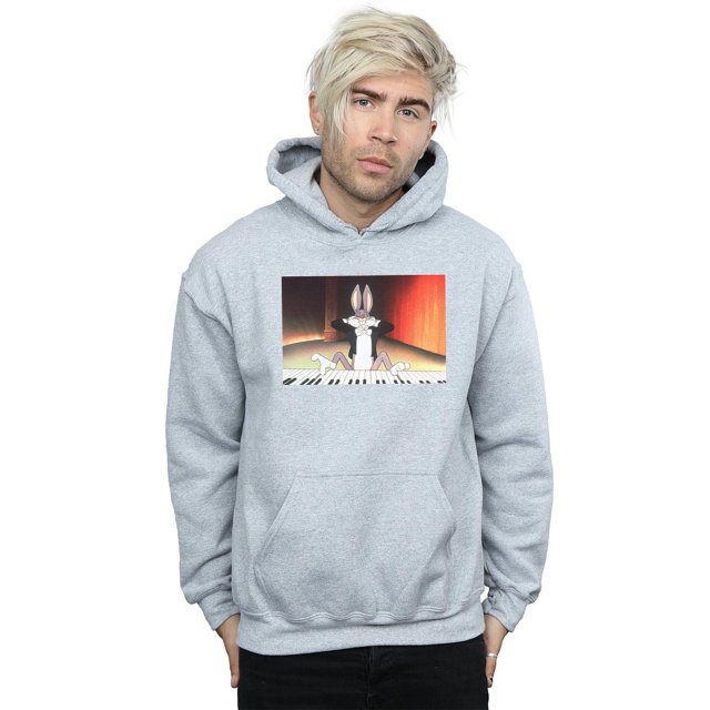 Looney Tunes Mens Bugs Bunny Playing Piano Hoodie